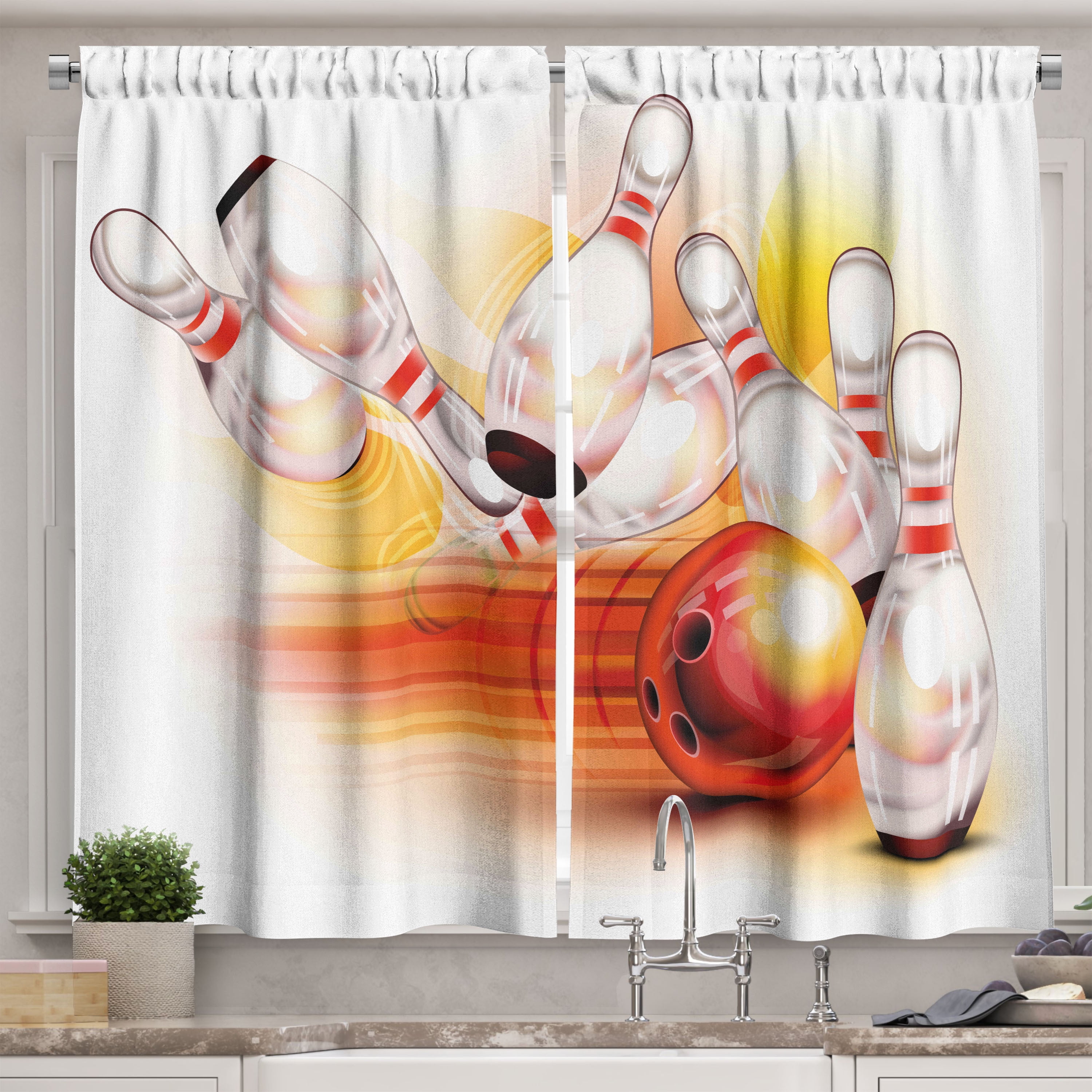 Ambesonne Bowling Party Kitchen Curtains, Falling Skittles, 55"x39 ...