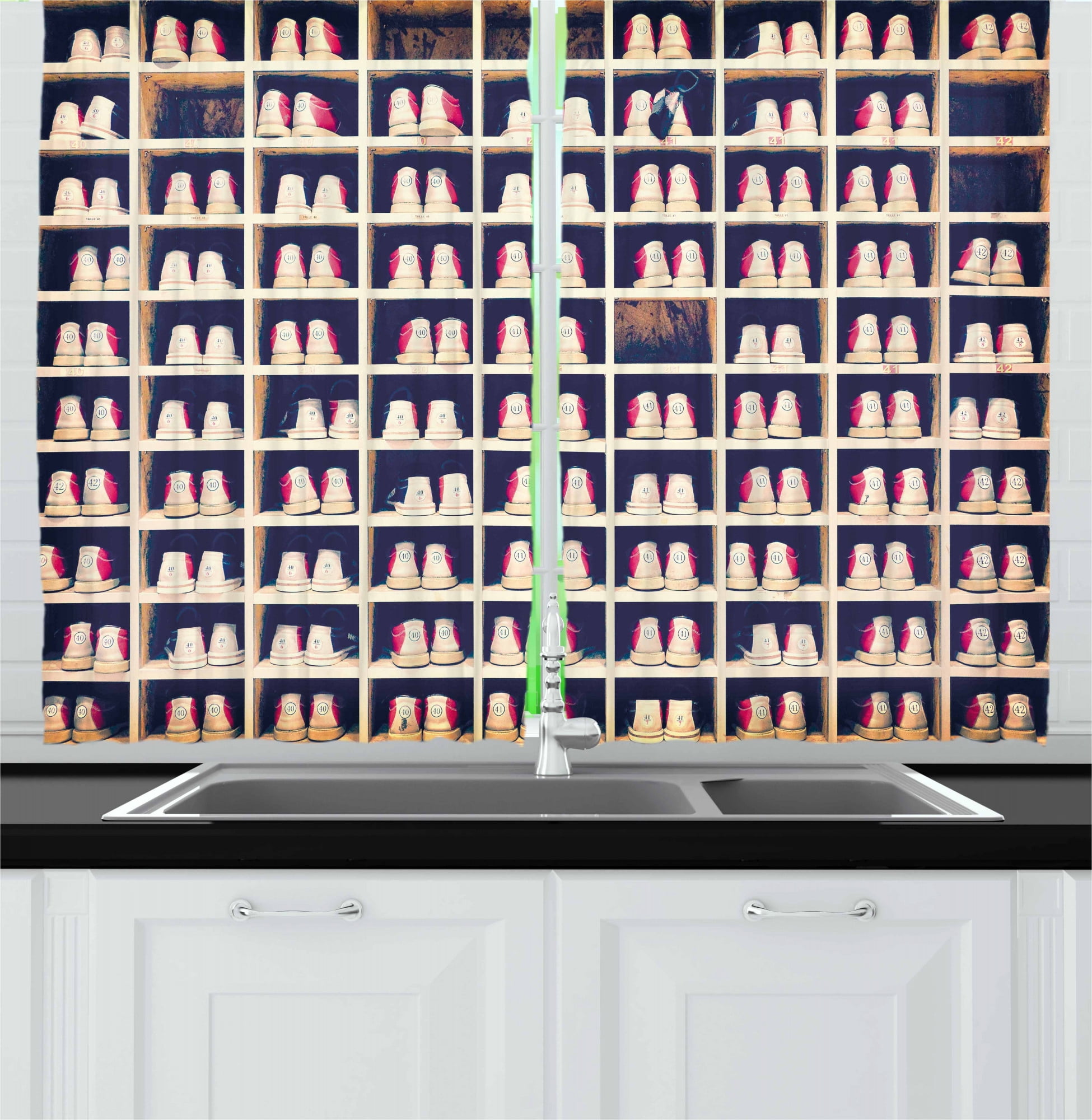 Ambesonne Bowling Party Kitchen Curtains, Shoes in Racks, 55"x45", Pale ...