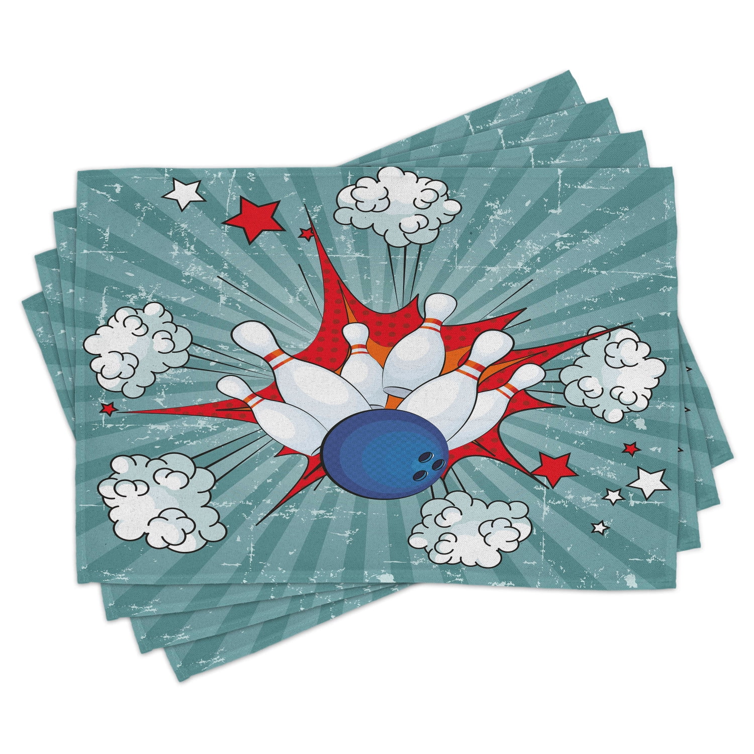 Ambesonne Bowling Party Place Mats Set of 4, Retro Comic Blast ...