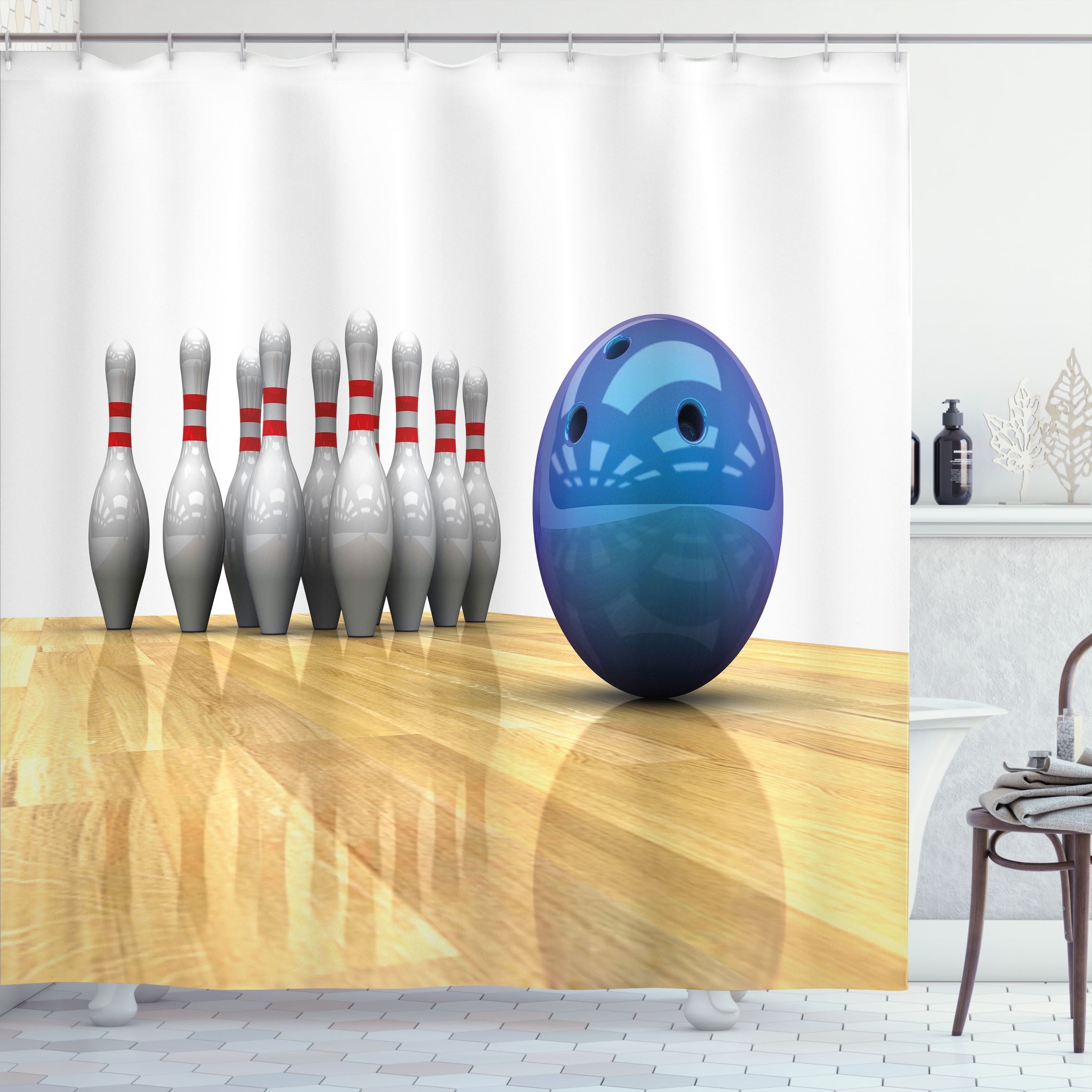Ambesonne Bowling Party Shower Curtain, Objects on Floor, 69"Wx84"L ...