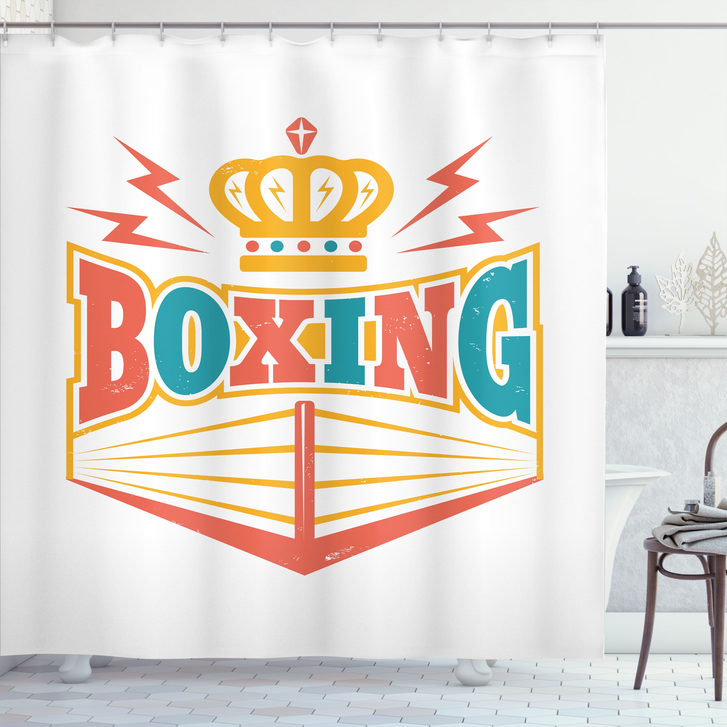 Ambesonne Boxing Theme Shower Curtain, Ring Bolt Symbol Crown, 69"Wx84 ...