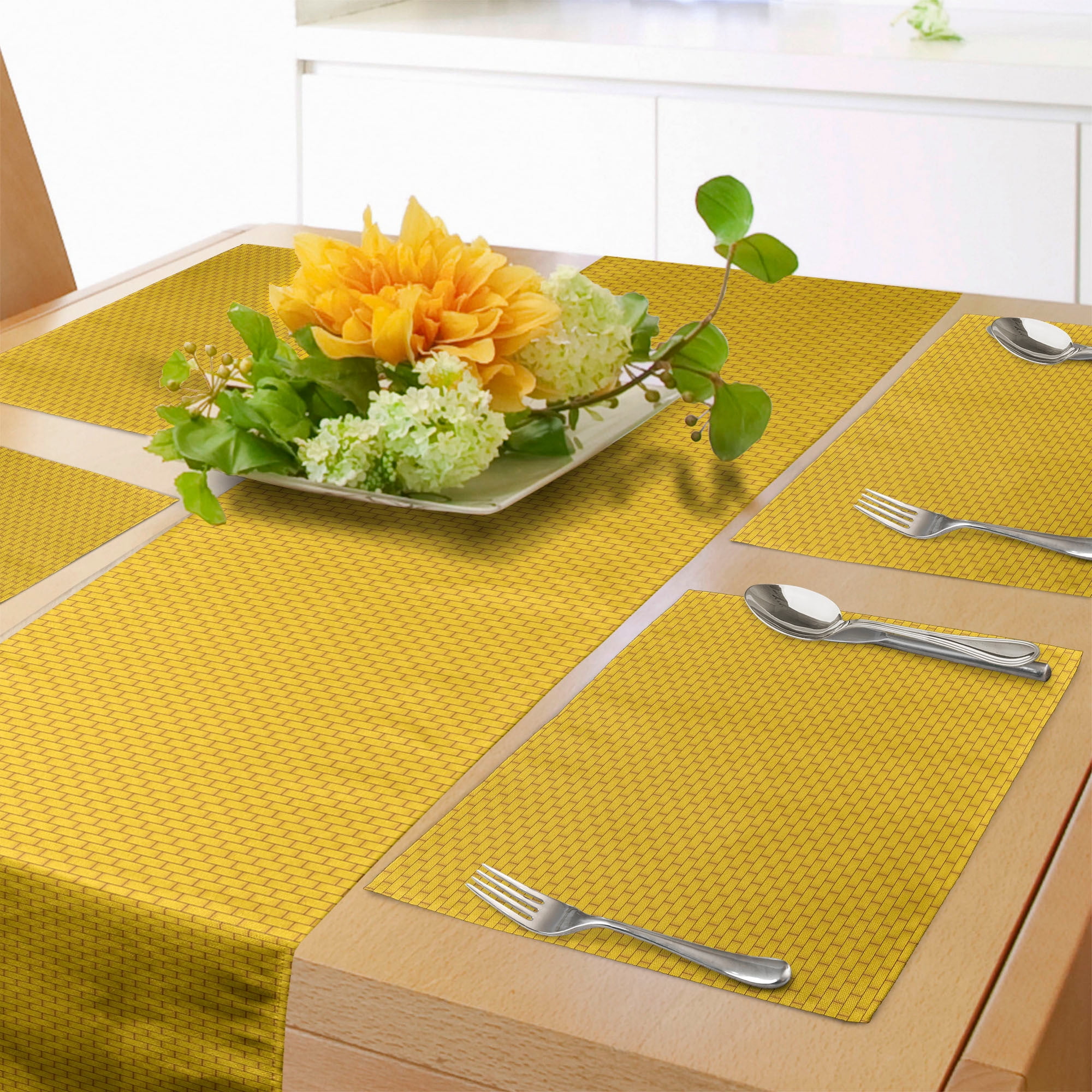 Ambesonne Brick Table Runner & Placemats, Classic Symmetric Rectangles ...