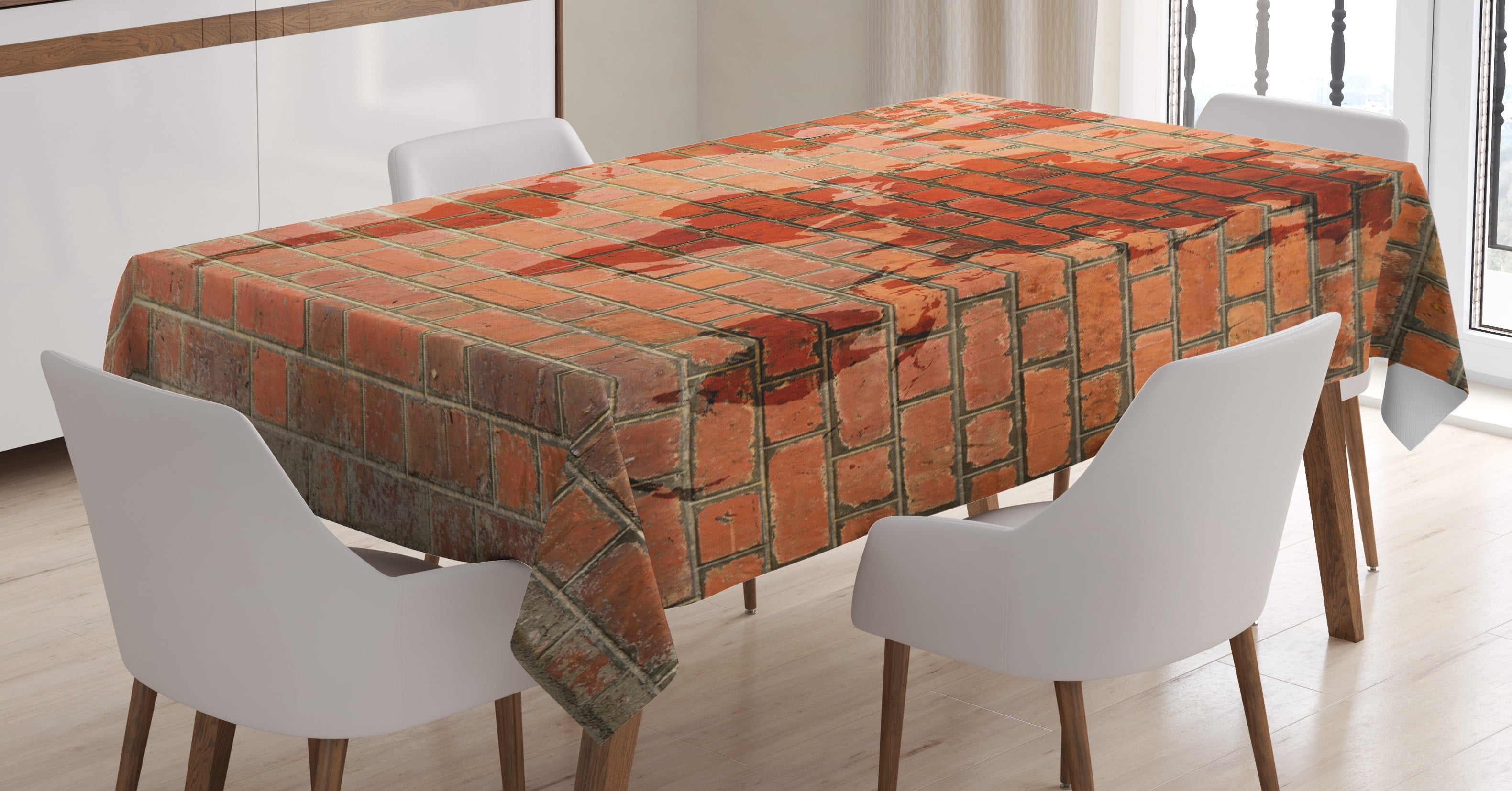 Ambesonne Brick Wall Tablecloth Rectangular Table Cover, World Map on ...
