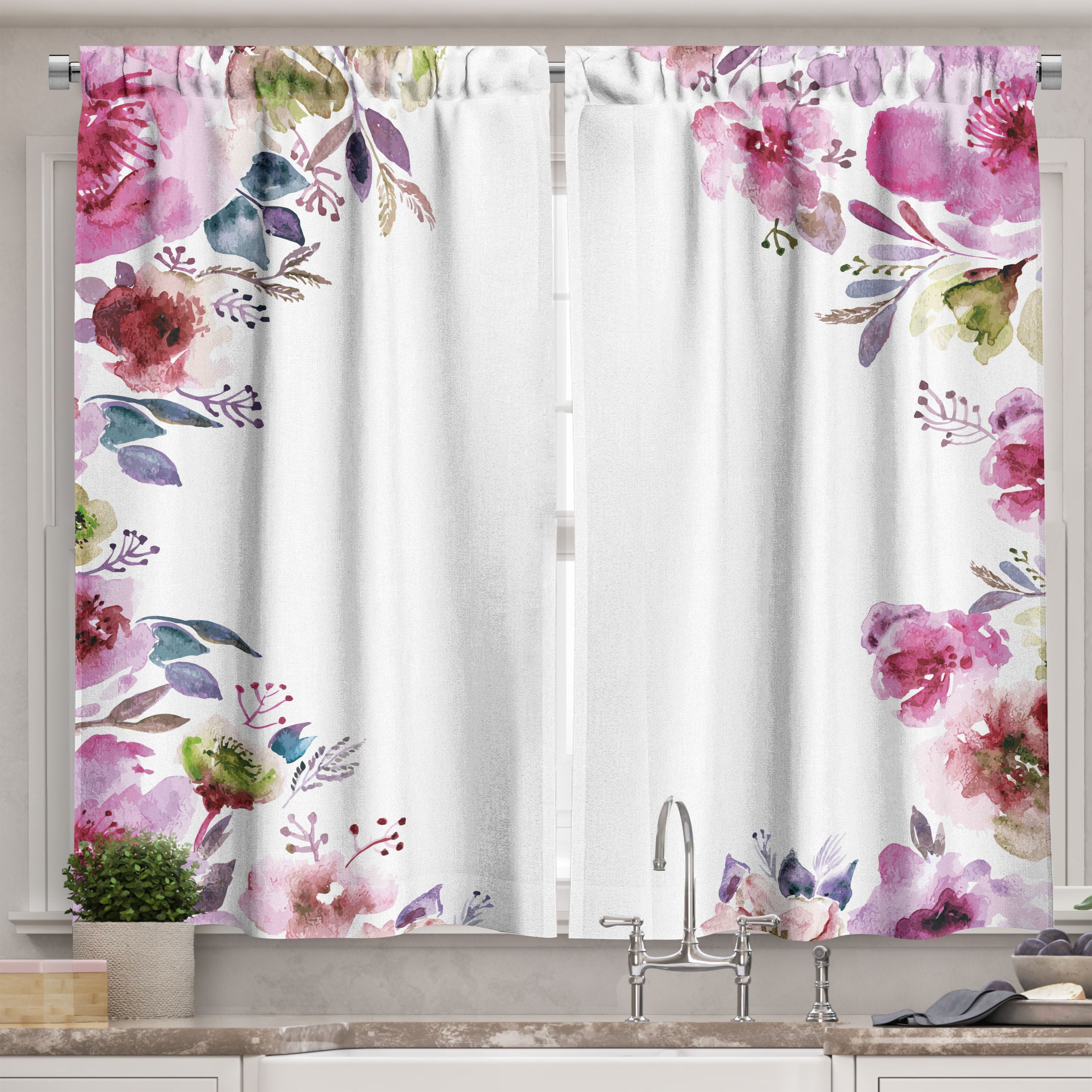 Ambesonne Bridal Kitchen Curtains, Romantic Blossom Flowers, 55"x39 ...