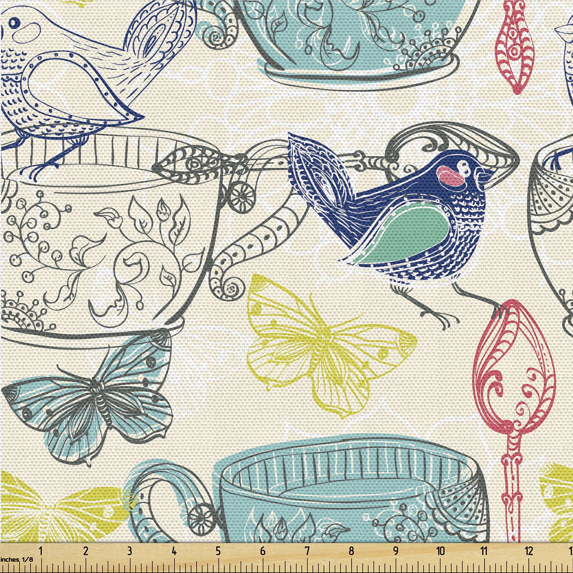 Ambesonne British Themed Fabric by the Yard Upholstery, Vintage English Art, 1 Yard, Seafoam Hot ...