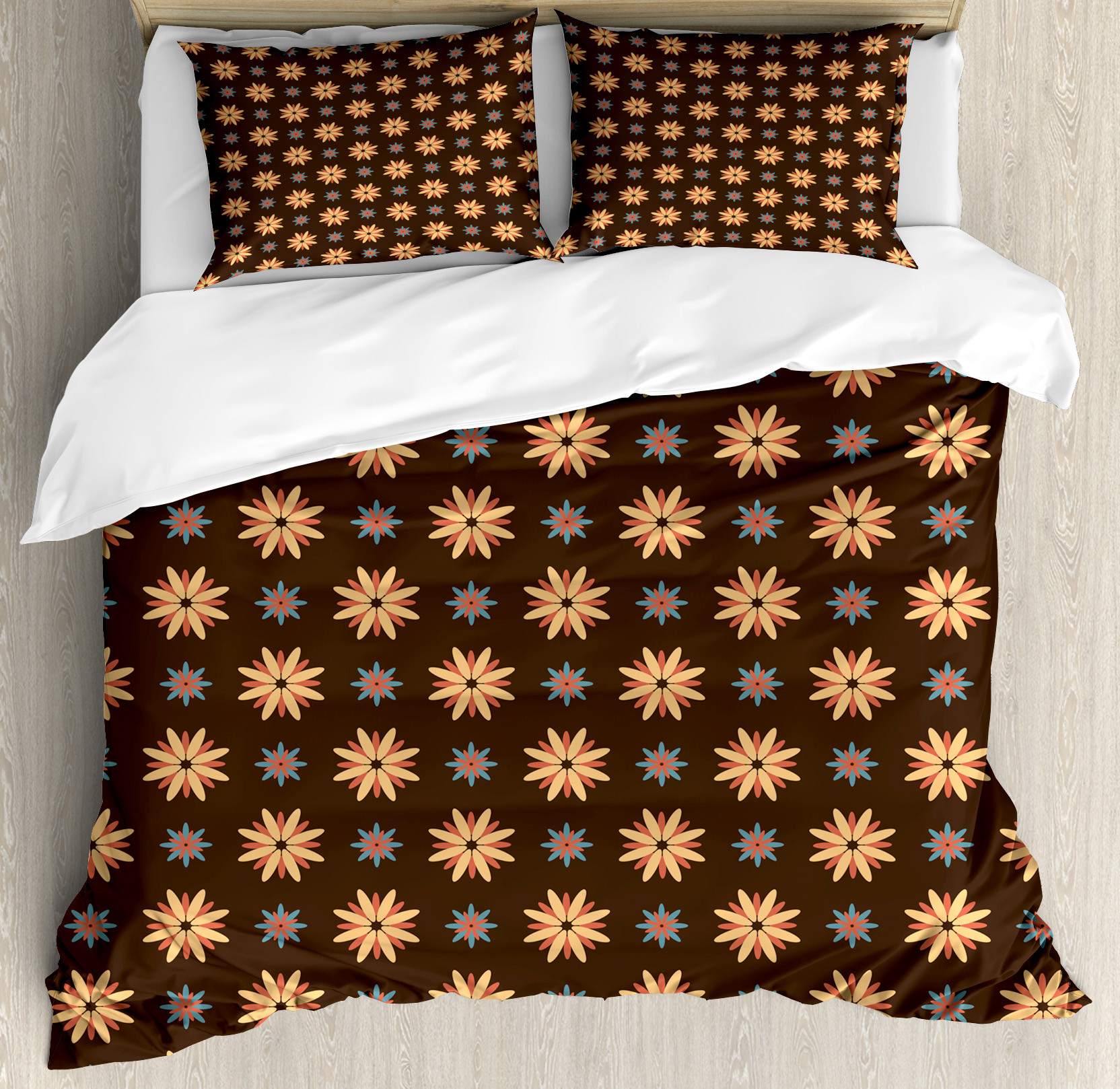 Ambesonne Brown Duvet Cover Sets, Summer Time Orange Flower, 2-Queen ...