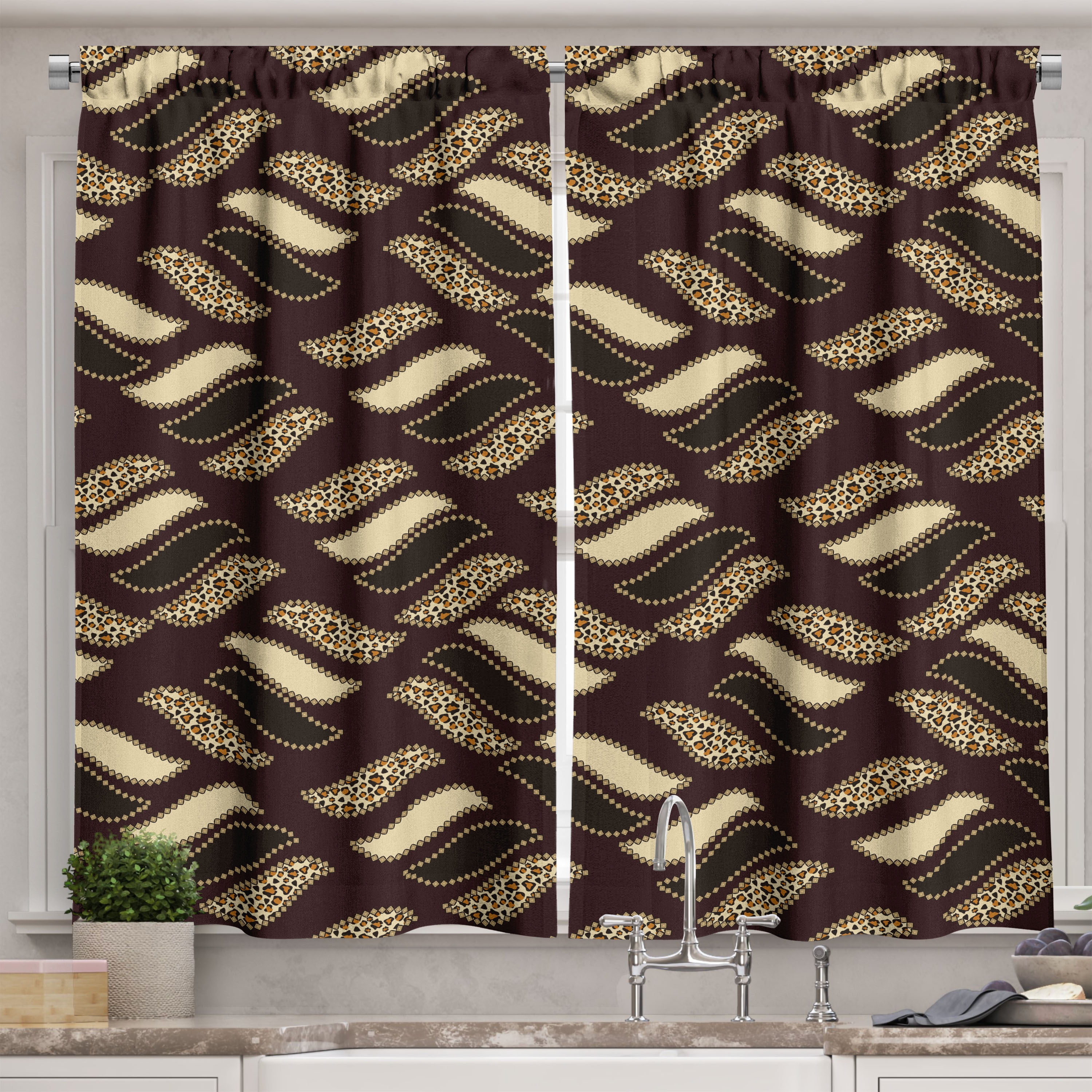 Ambesonne Brown Kitchen Curtains, Cheetah Skin Pattern Savannah, 55"x39 ...