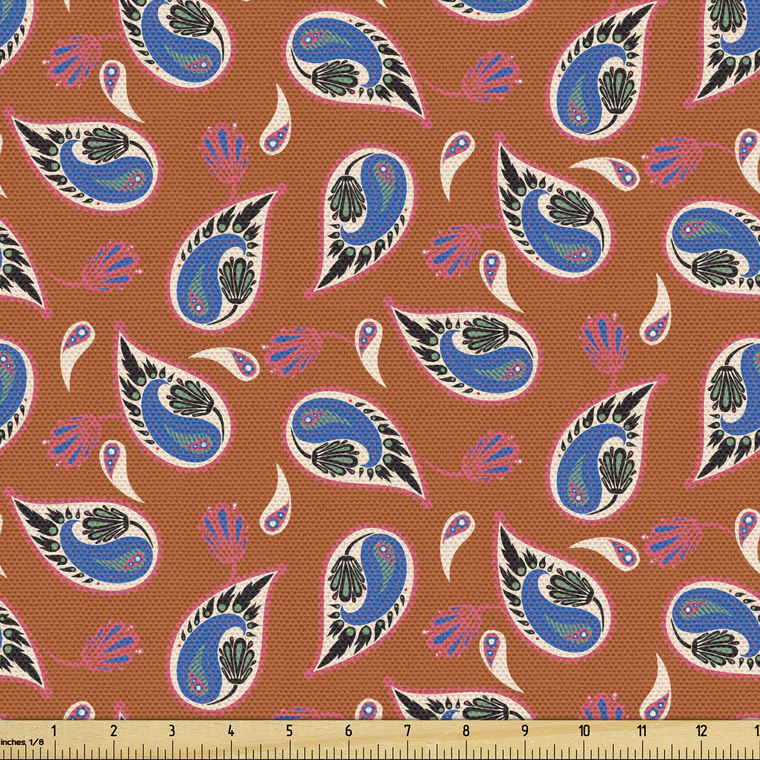 Ambesonne Brown Paisley Fabric by the Yard Upholstery, Folk Fashion ...