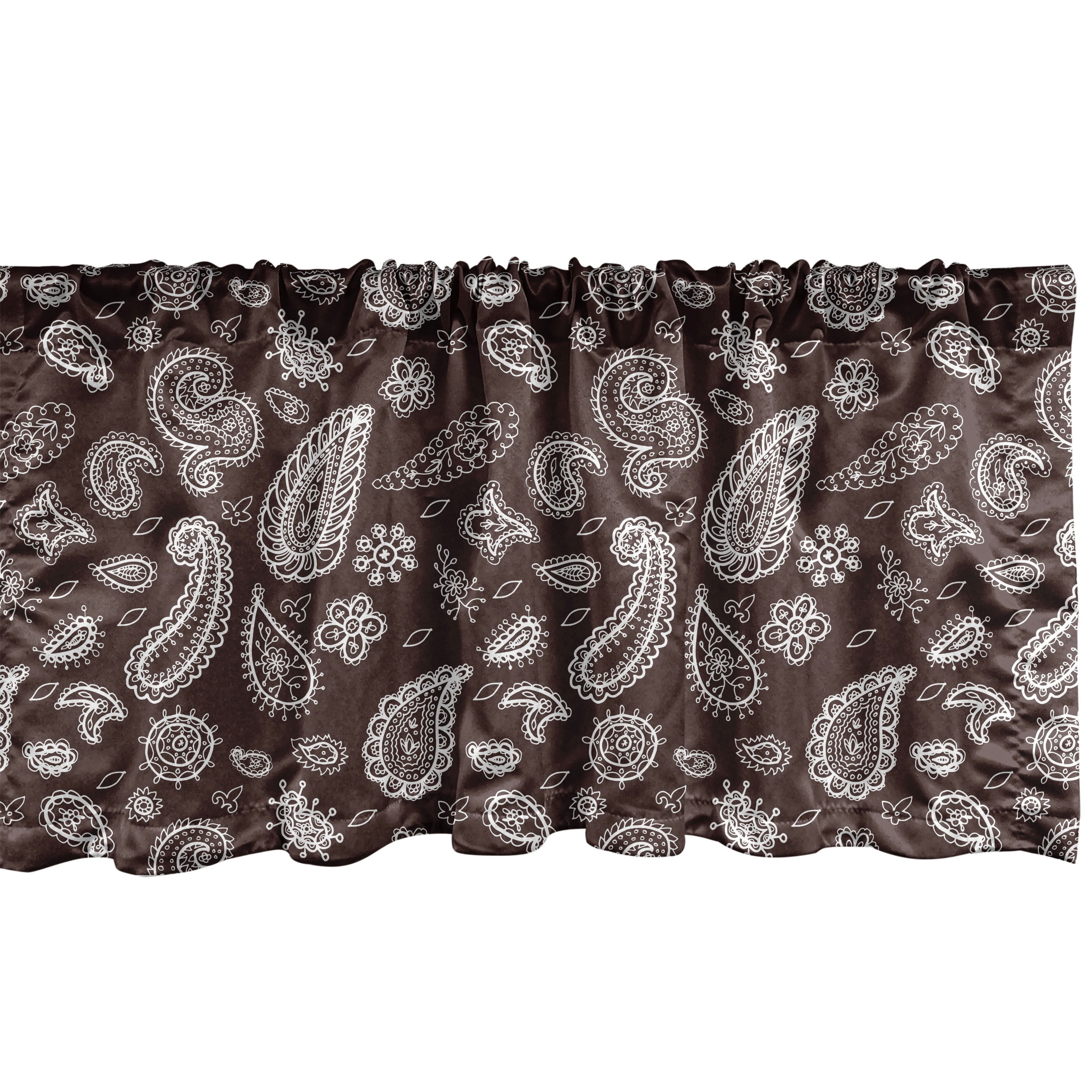 Ambesonne Brown Paisley Window Valance, Damask Flowers Motif, 54" X 18 ...