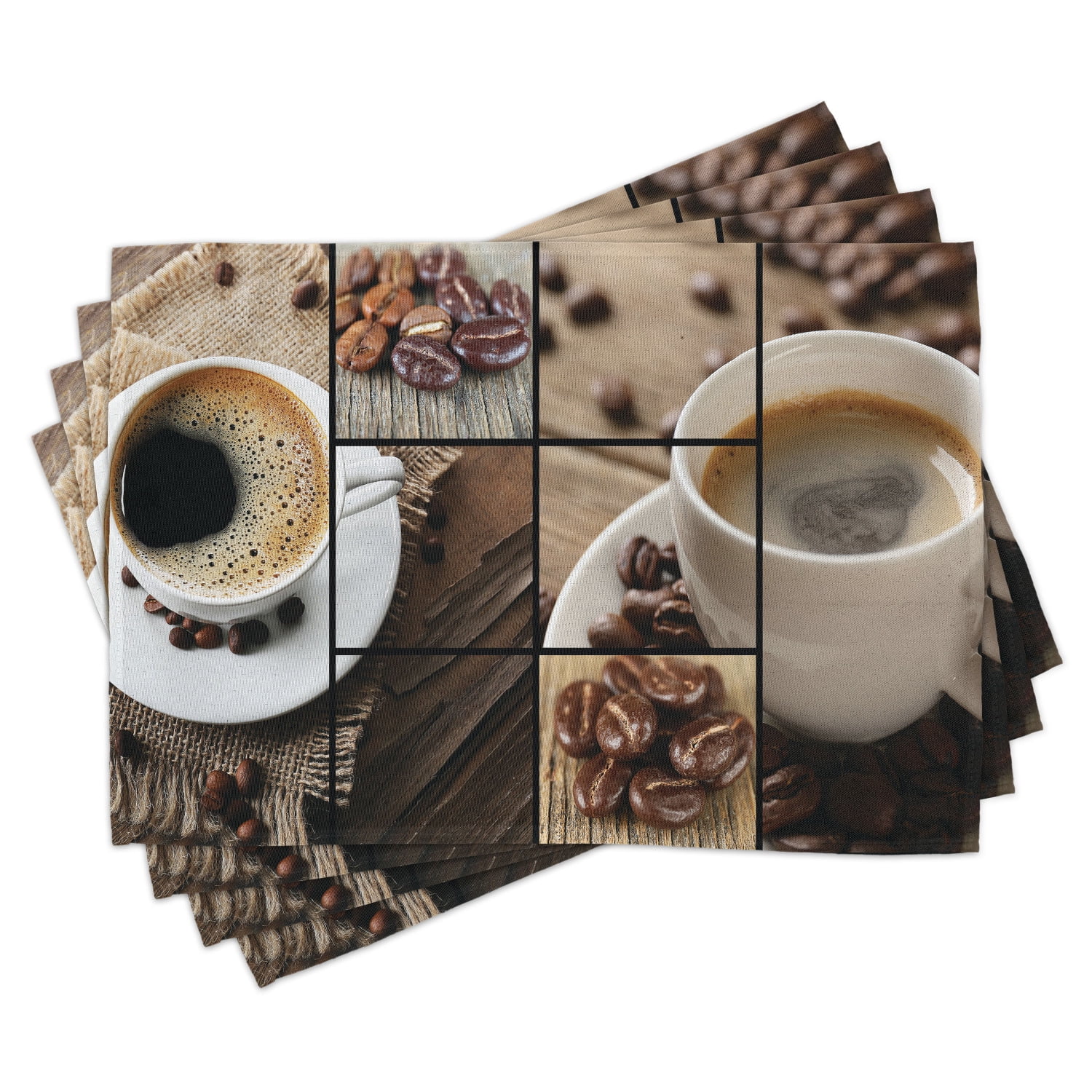 Ambesonne Brown Place Mats Set of 4, Coffee Mugs Wood Table, Standard ...