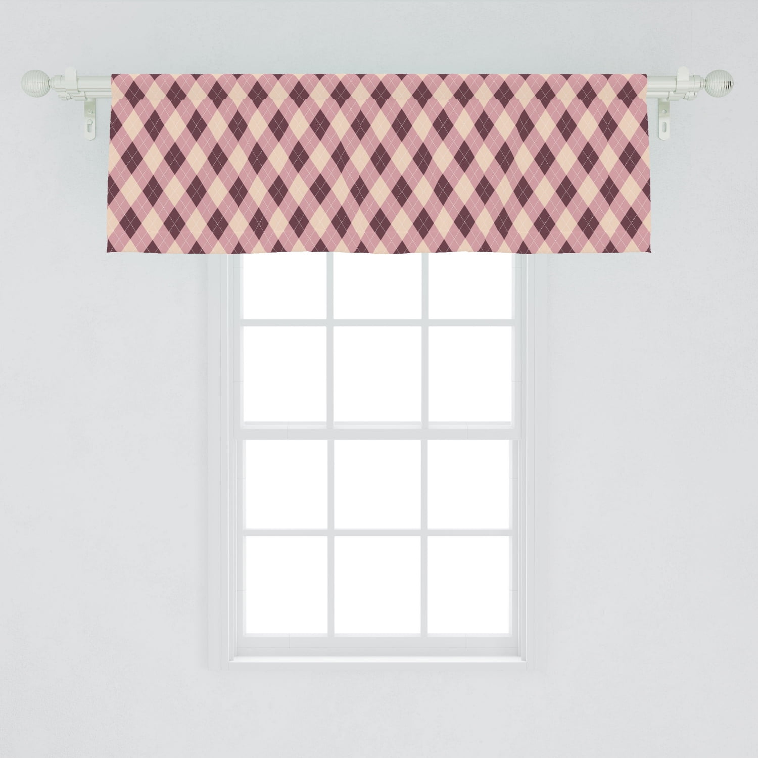 Ambesonne Brown Plaid Window Valance, Diamond Shaped Plaid Design with ...
