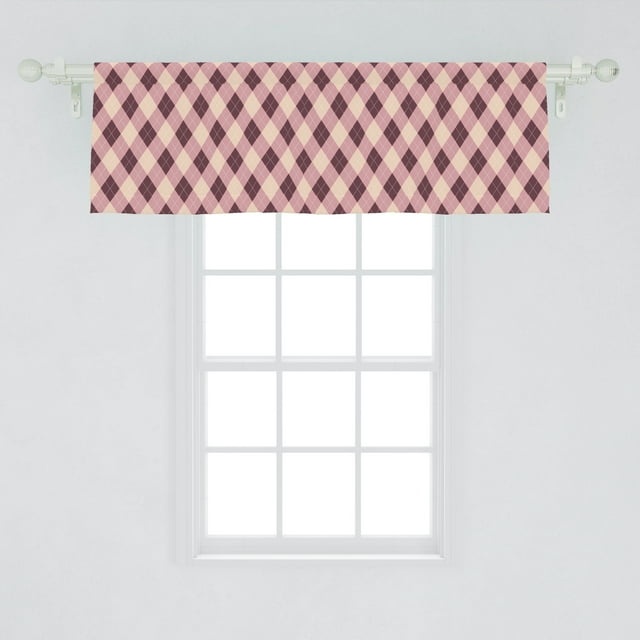 Ambesonne Brown Plaid Window Valance, Diamond Shaped Plaid Design with ...