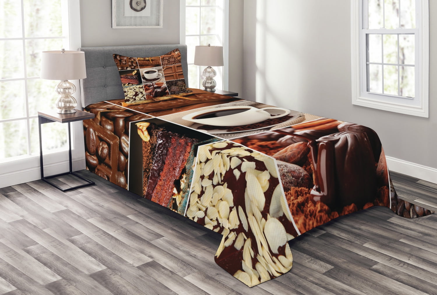Ambesonne Brown Quilted Bedspread Set 2 Pcs, Coffee Chocolate Cocoa ...