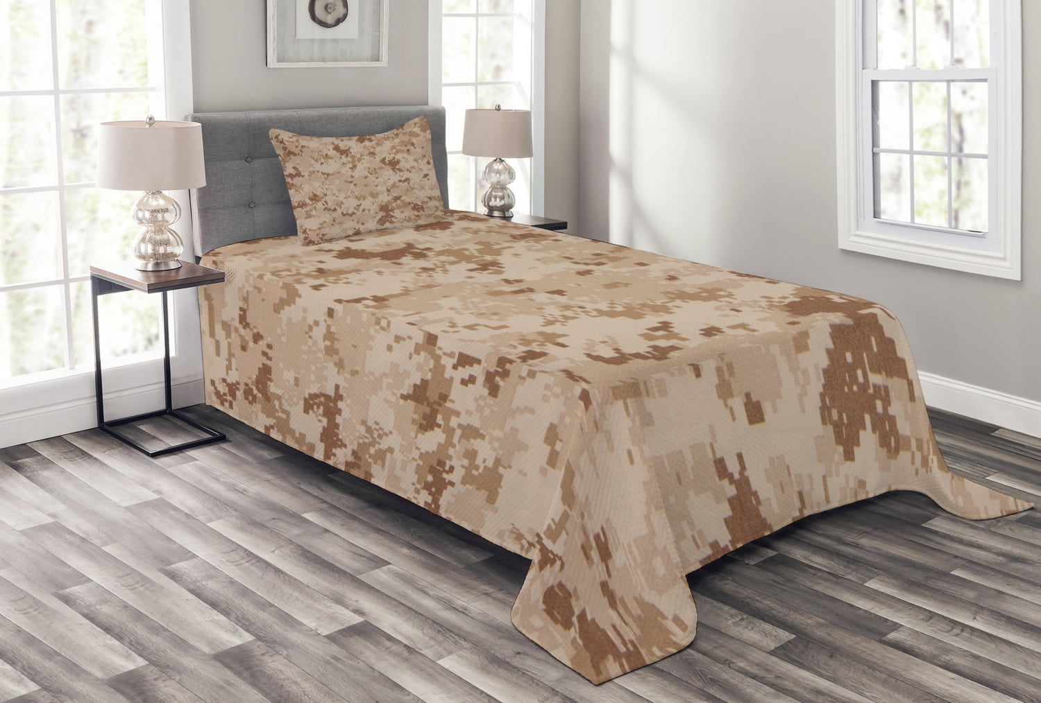 Ambesonne Brown Quilted Bedspread Set 2 Pcs, Desert Marpat Camo Motif ...