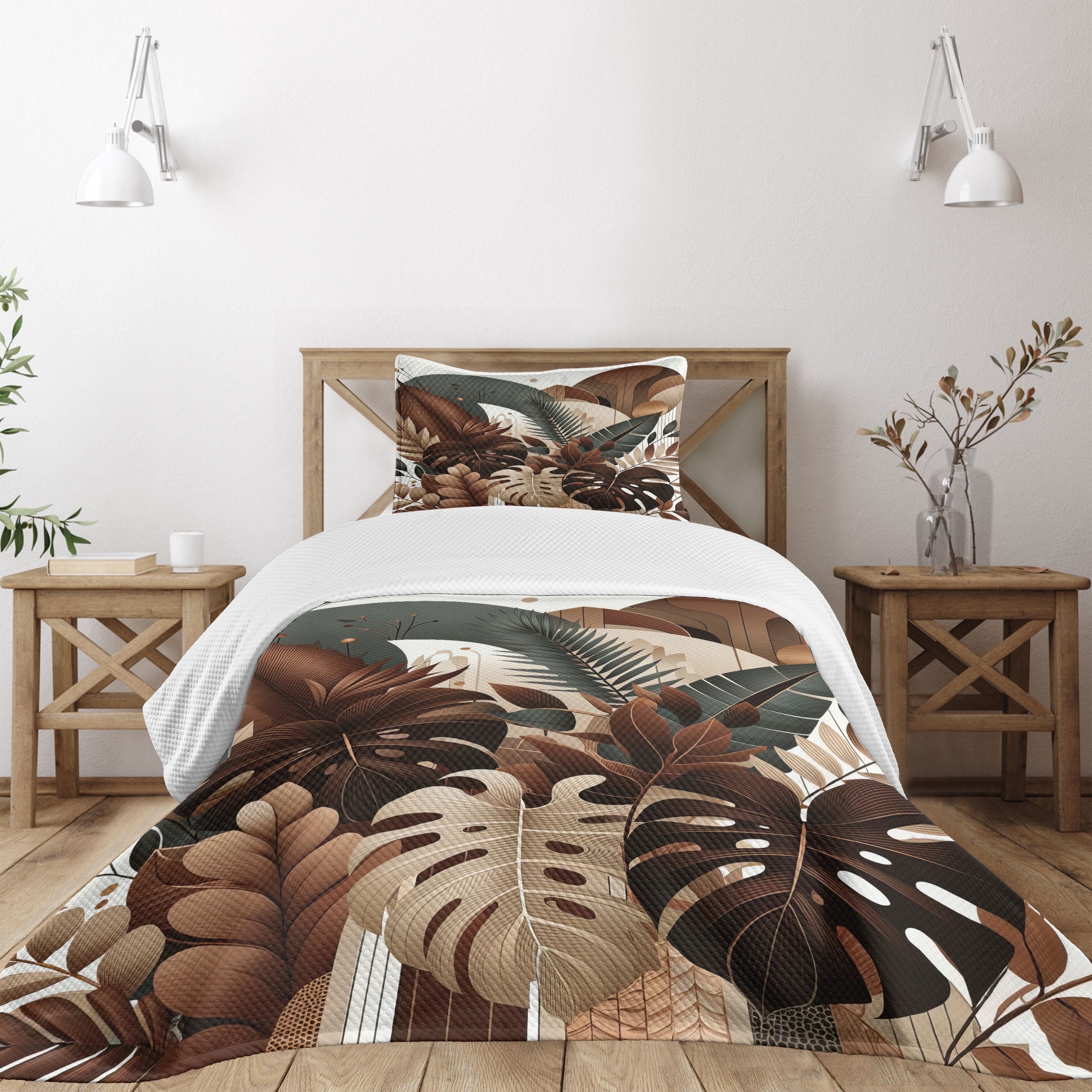 Ambesonne Brown Quilted Bedspread Set 2 Pcs, Earthy Jungle Exotic ...