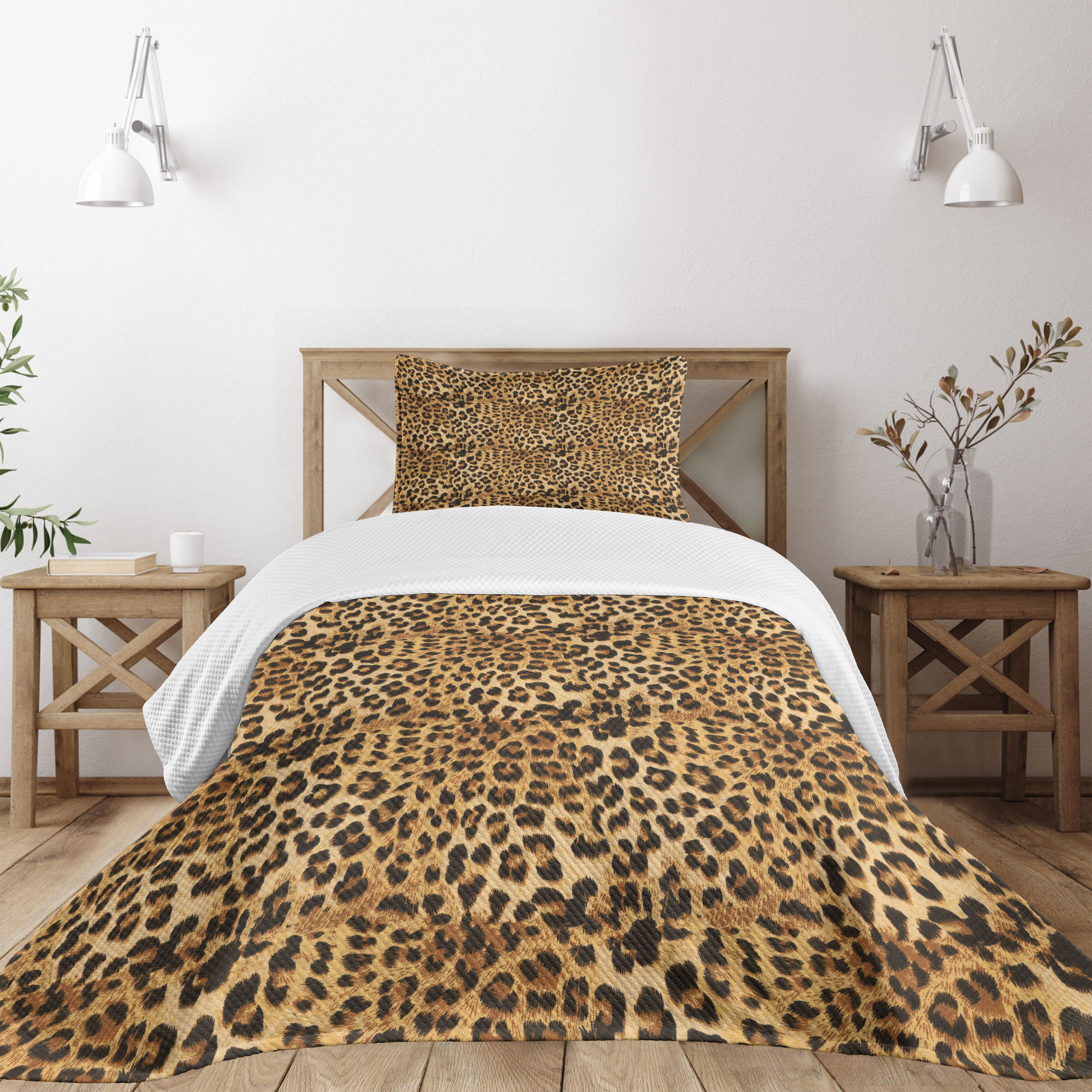 Ambesonne Brown Quilted Bedspread Set 2 Pcs, Leopard Print, Twin Size ...