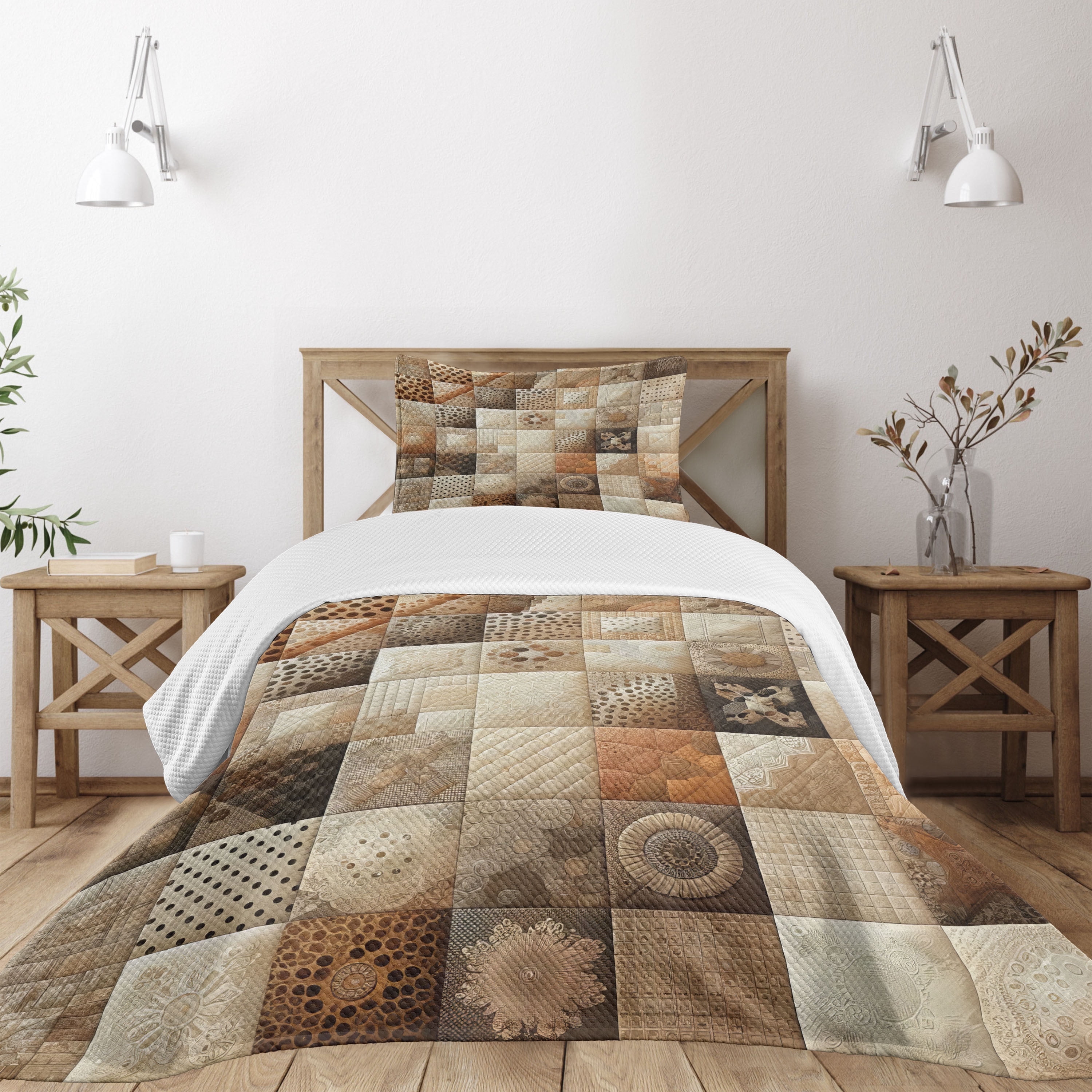Ambesonne Brown Quilted Bedspread Set 2 Pcs, Sepia Color Palette Boho Art, Twin Size, Beige and ...