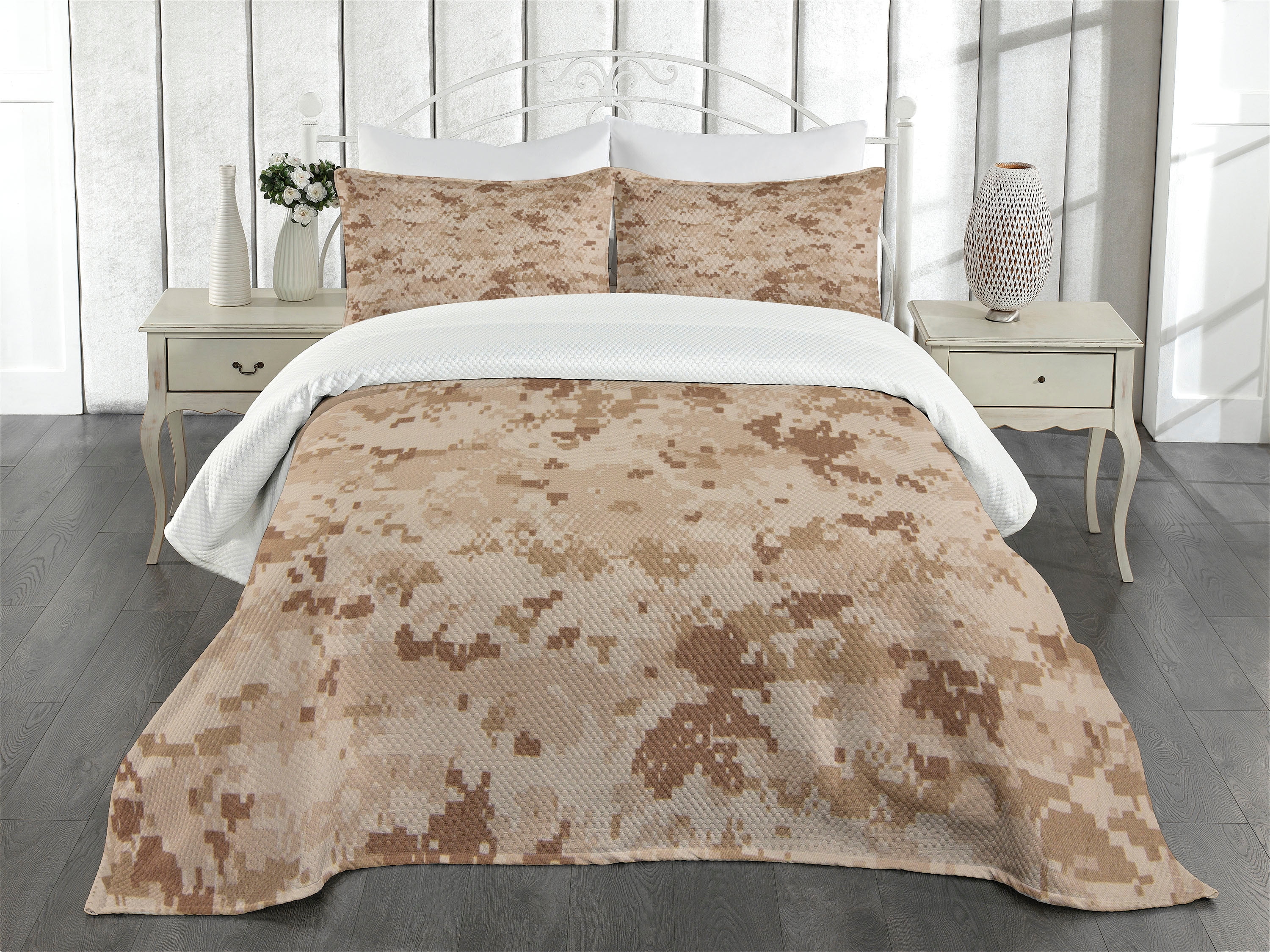 Ambesonne Brown Quilted Bedspread Set 3 Pcs, Desert Marpat Camo Motif ...