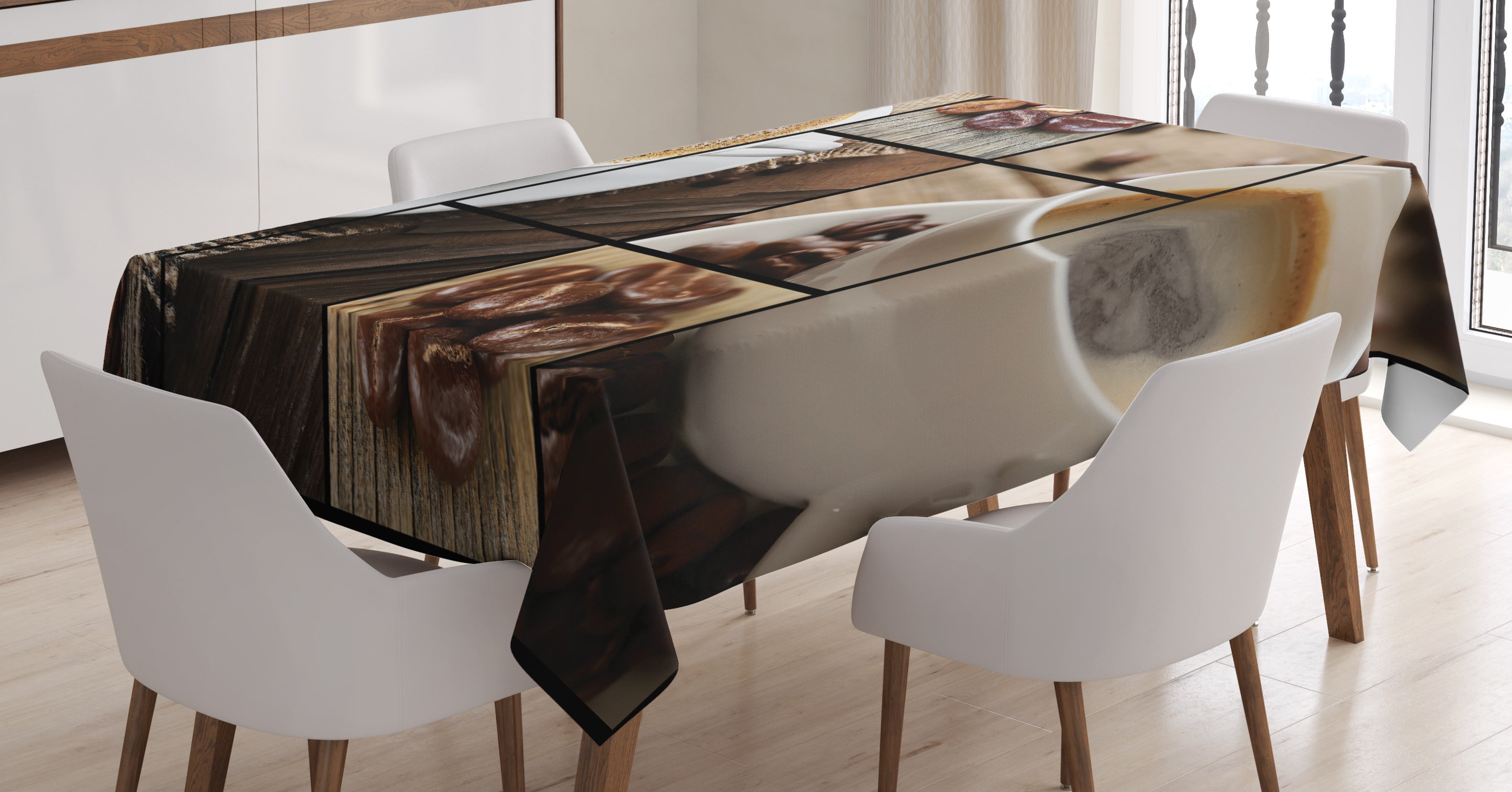 Ambesonne Brown Tablecloth Rectangular Table Cover, Coffee Mugs Wood ...