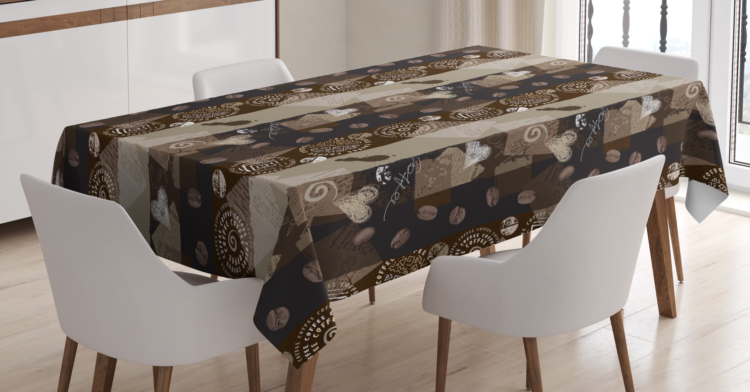 Ambesonne Brown Tablecloth Rectangular Table Cover, Coffee Typo Hearts ...