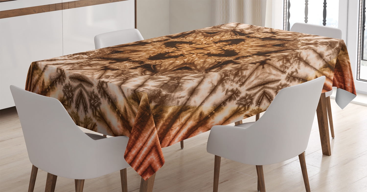 Ambesonne Brown Tablecloth Rectangular Table Cover, Tie Dye Effect ...