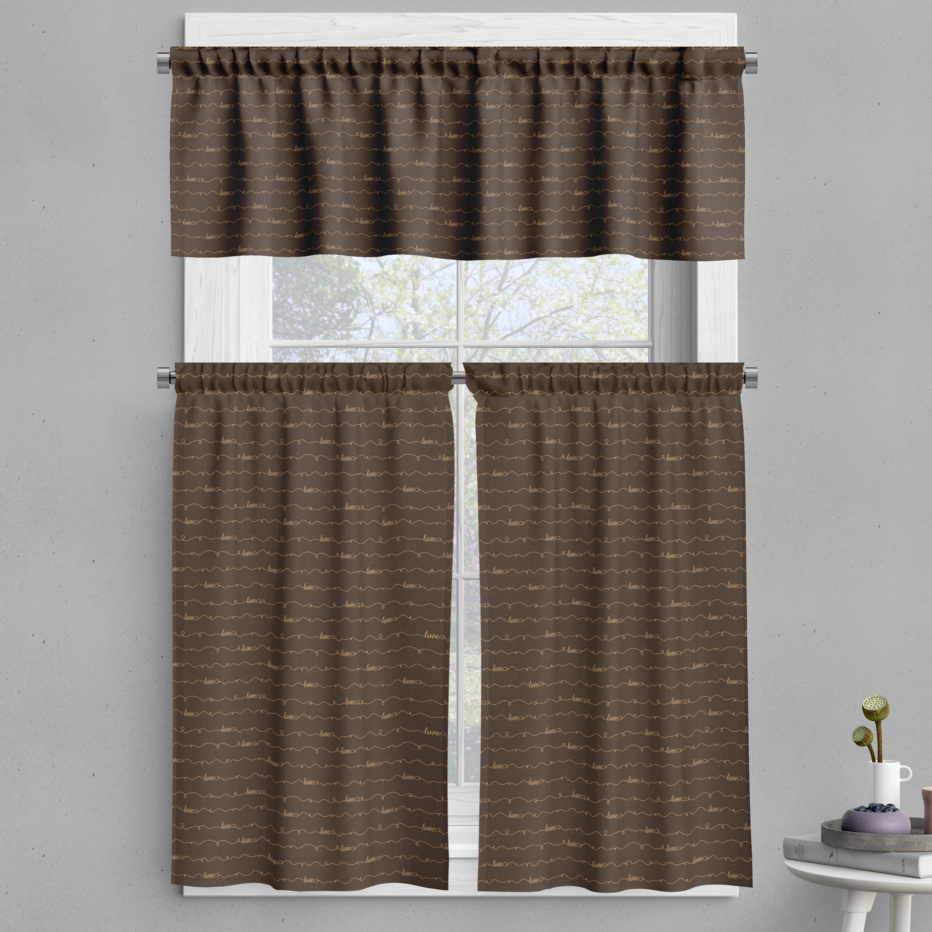 Ambesonne Brown Valance & Curtain, Hope Love Fun Happy Words, 55