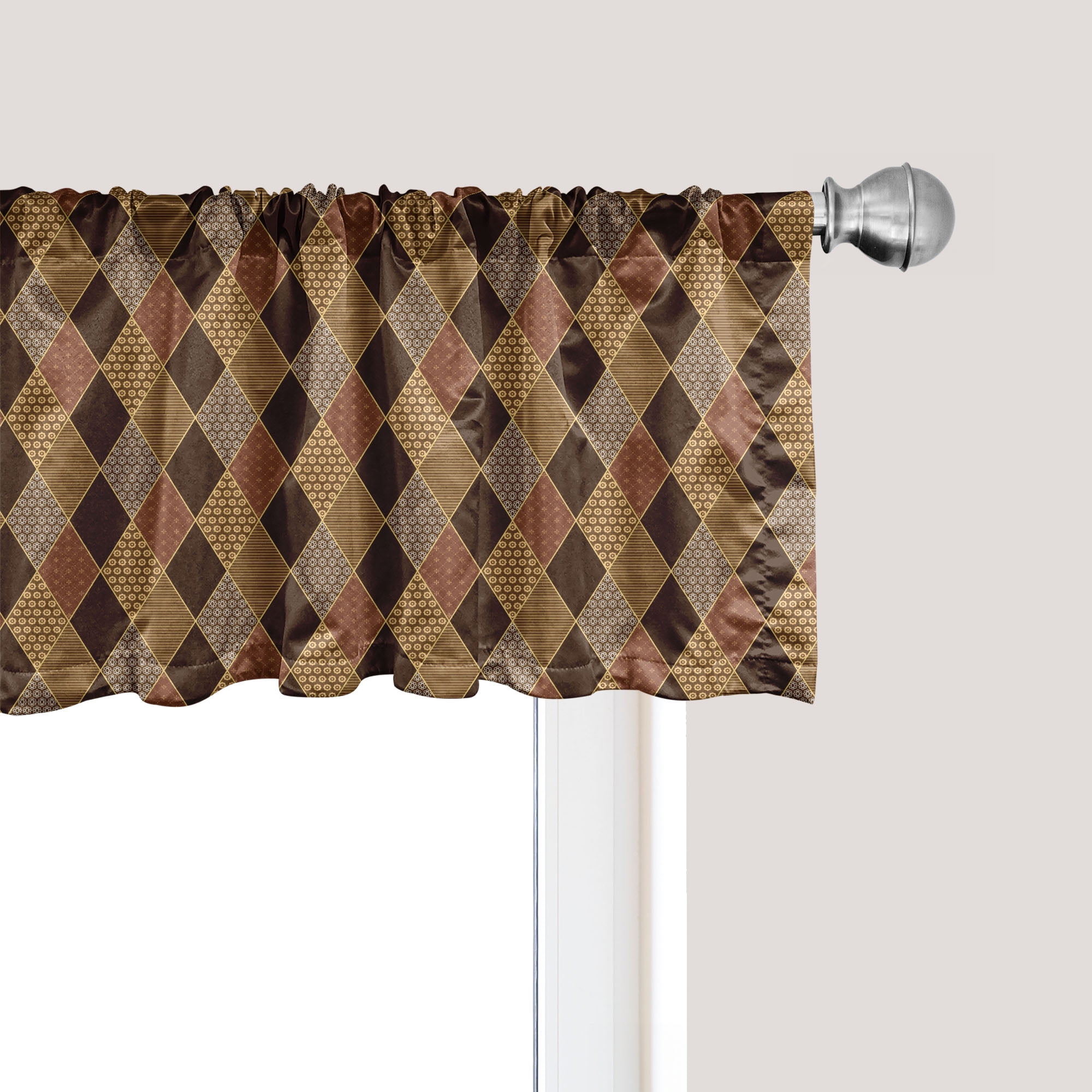 Ambesonne Brown Window Valance, Classic Lozenge Pattern, 54" X 18 ...