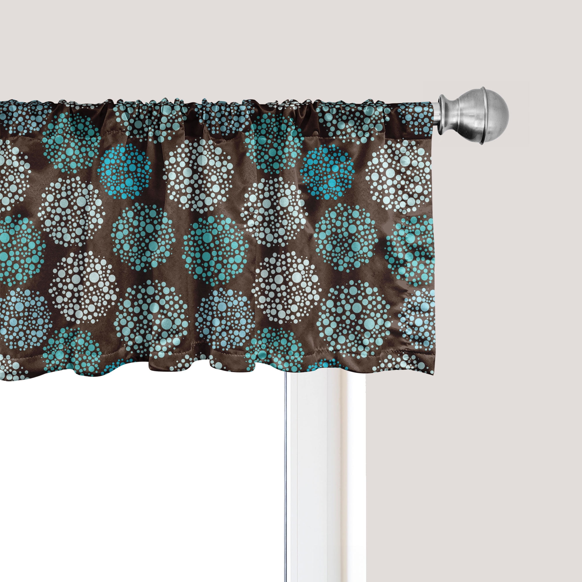 Ambesonne Brown and Blue Window Valance, Dots and Circles, 54" X 18 ...