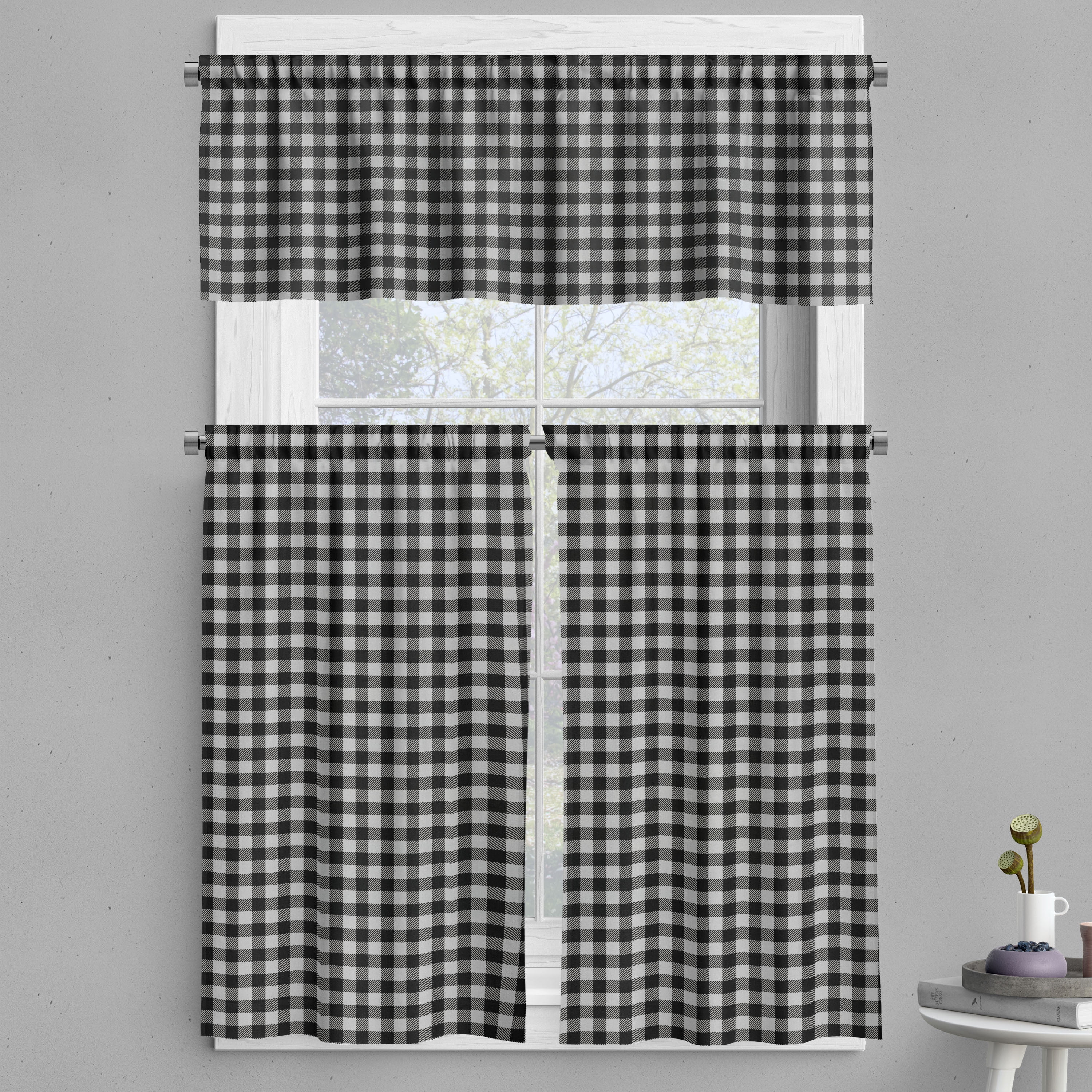 Ambesonne Buffalo Check Valance & Curtain, Old Flannel Design, 55"x24 ...