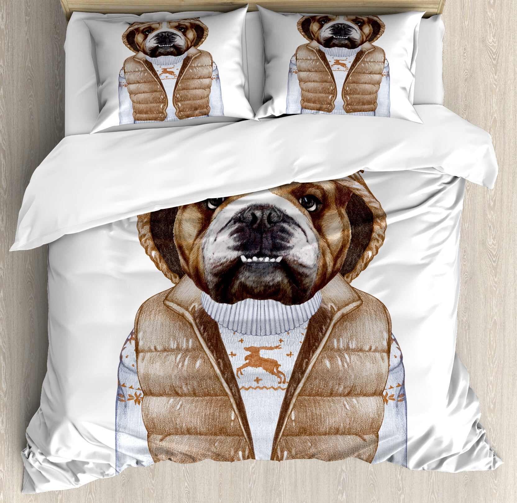 Ambesonne Bulldog Duvet Cover Set, Puppy in a down Vest, King, Pale ...
