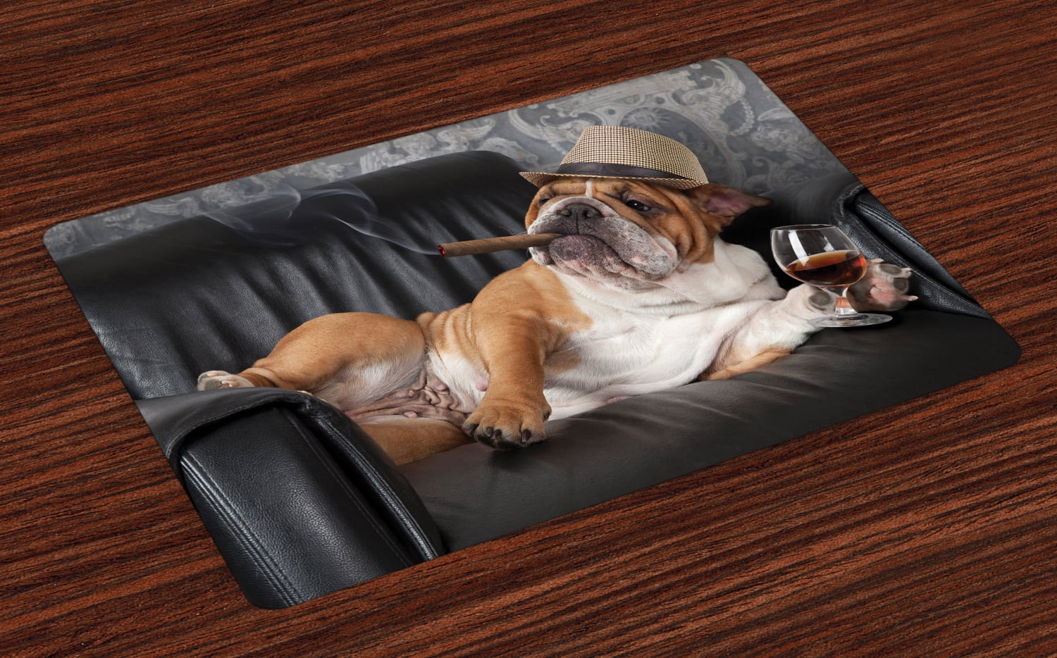 Ambesonne Bulldog Place Mats Set of 4, Humorous Dog Drinking, Standard ...