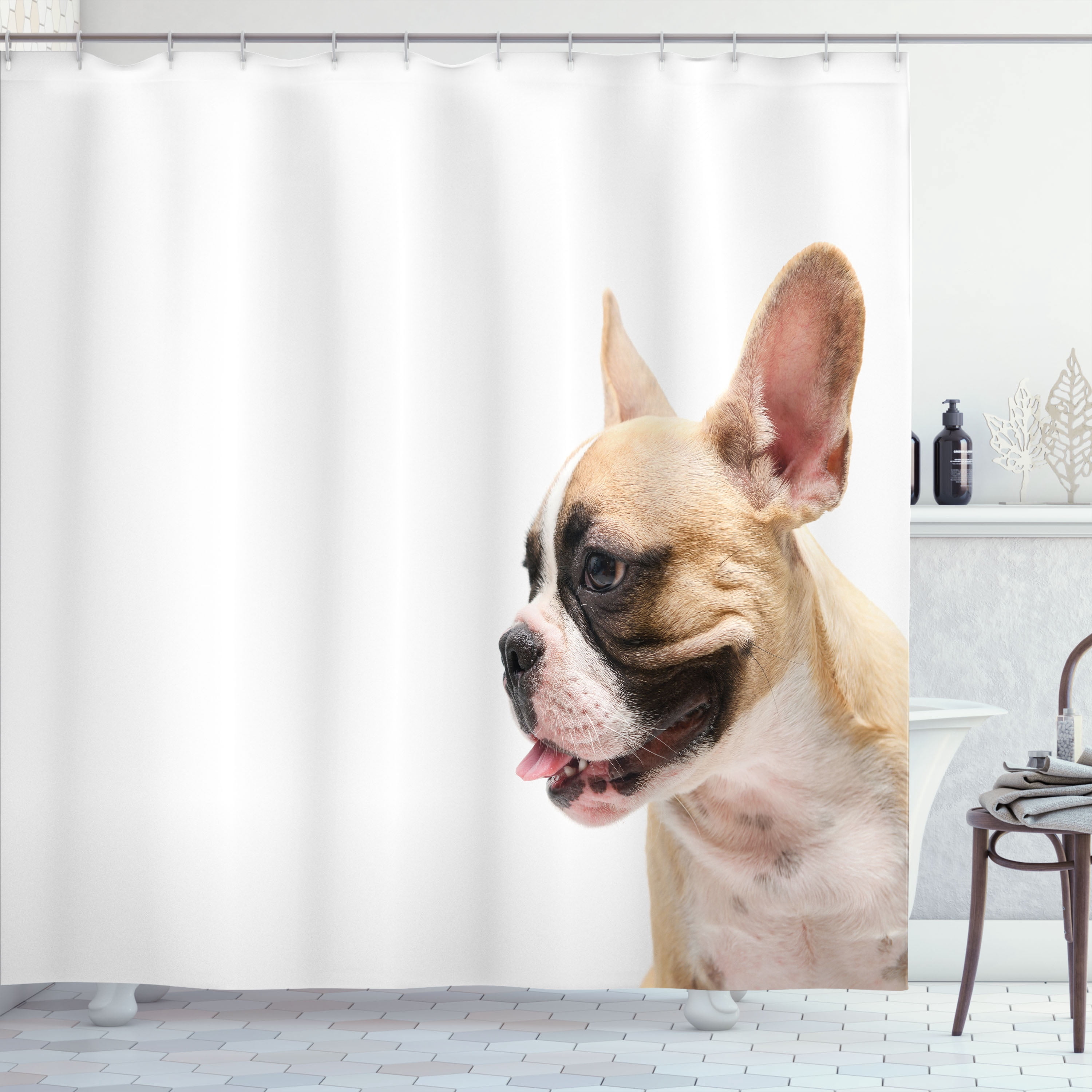 Ambesonne Bulldog Shower Curtain, Side View French Doggie, 69"Wx70"L ...