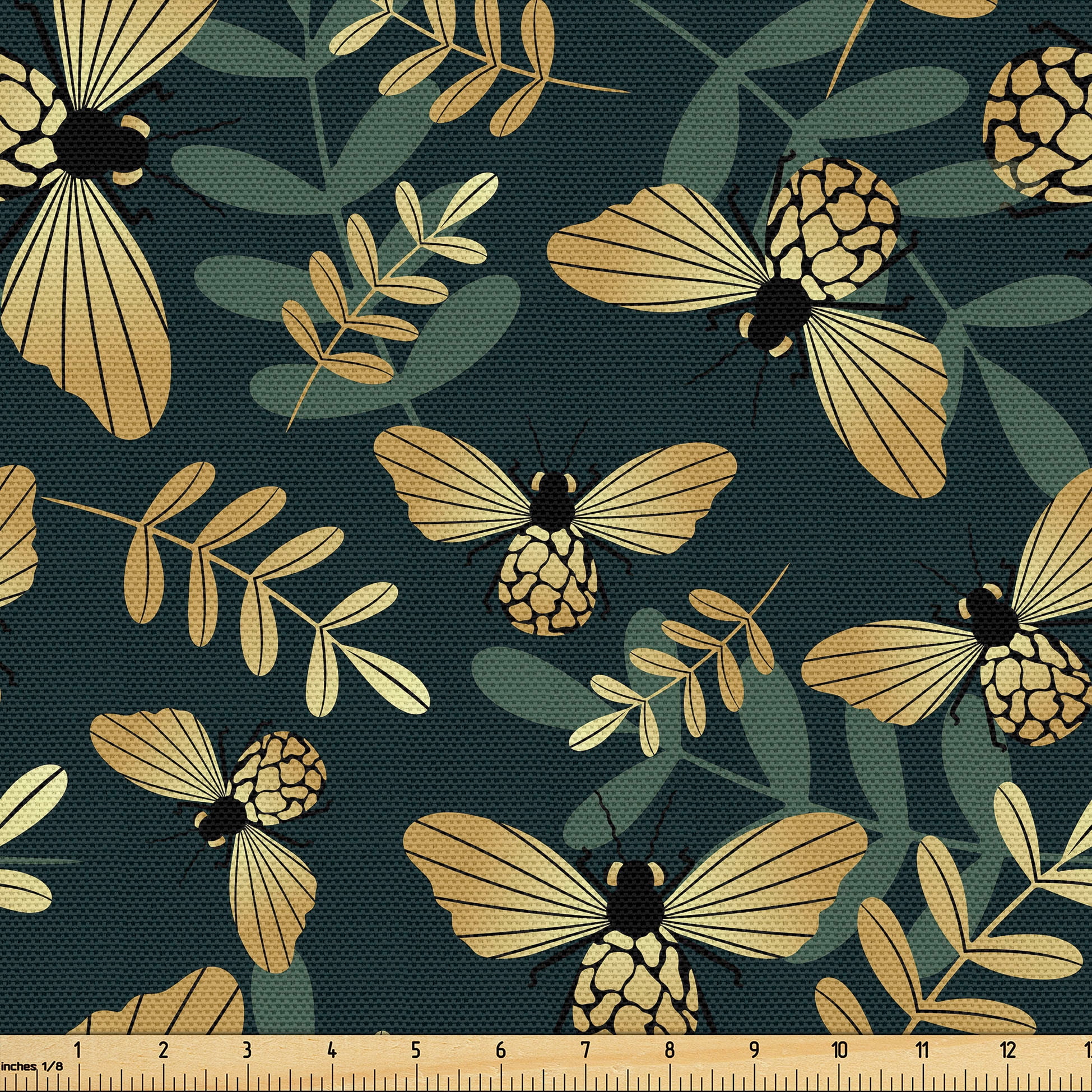 Ambesonne Bumblebee Fabric by the Yard Upholstery, Wild Themed Leaves ...