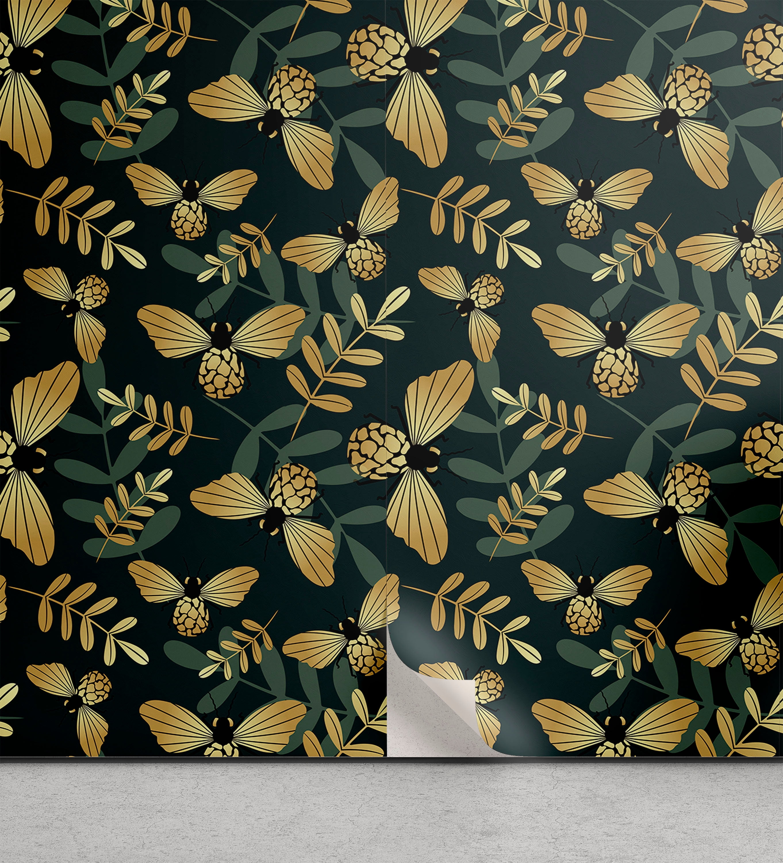 Ambesonne Bumblebee Peel & Stick Wallpaper for Home, Wild Themed Leaves ...