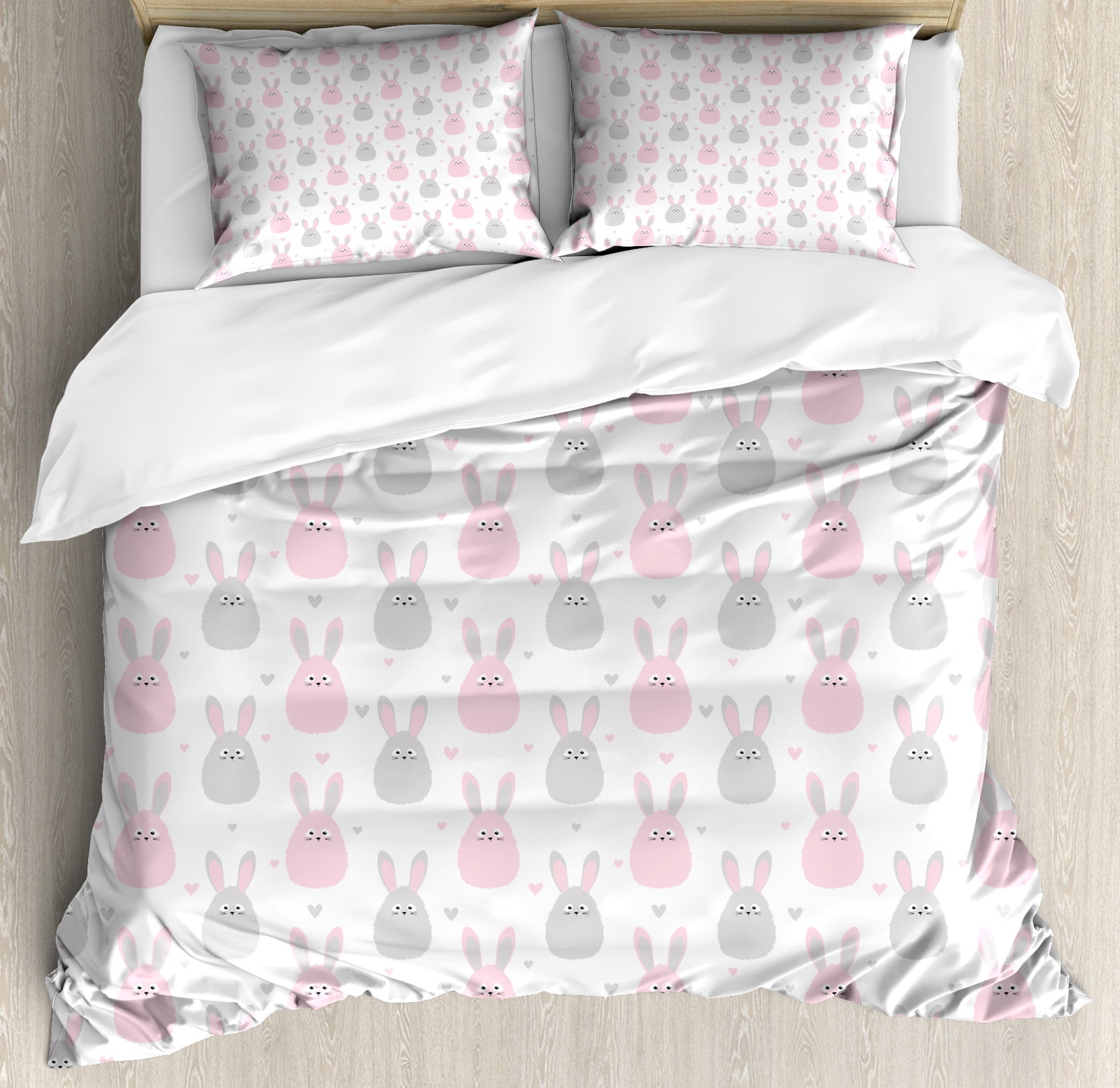 Ambesonne Bunny Duvet Cover Set, Fluffy Rabbits Cartoon, Queen, Pale ...