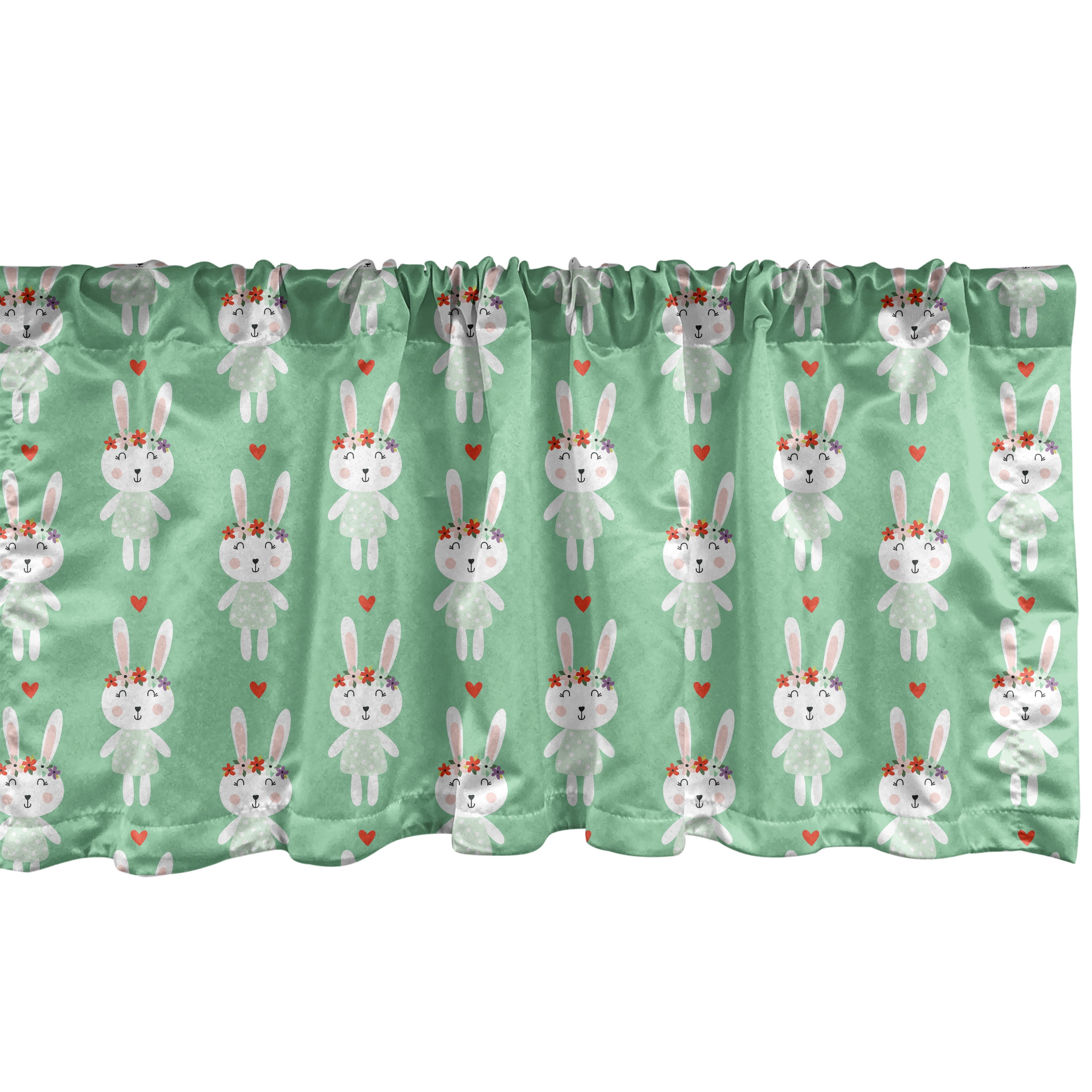Ambesonne Bunny Window Valance, Baby Rabbits with Dotted Dresses ...