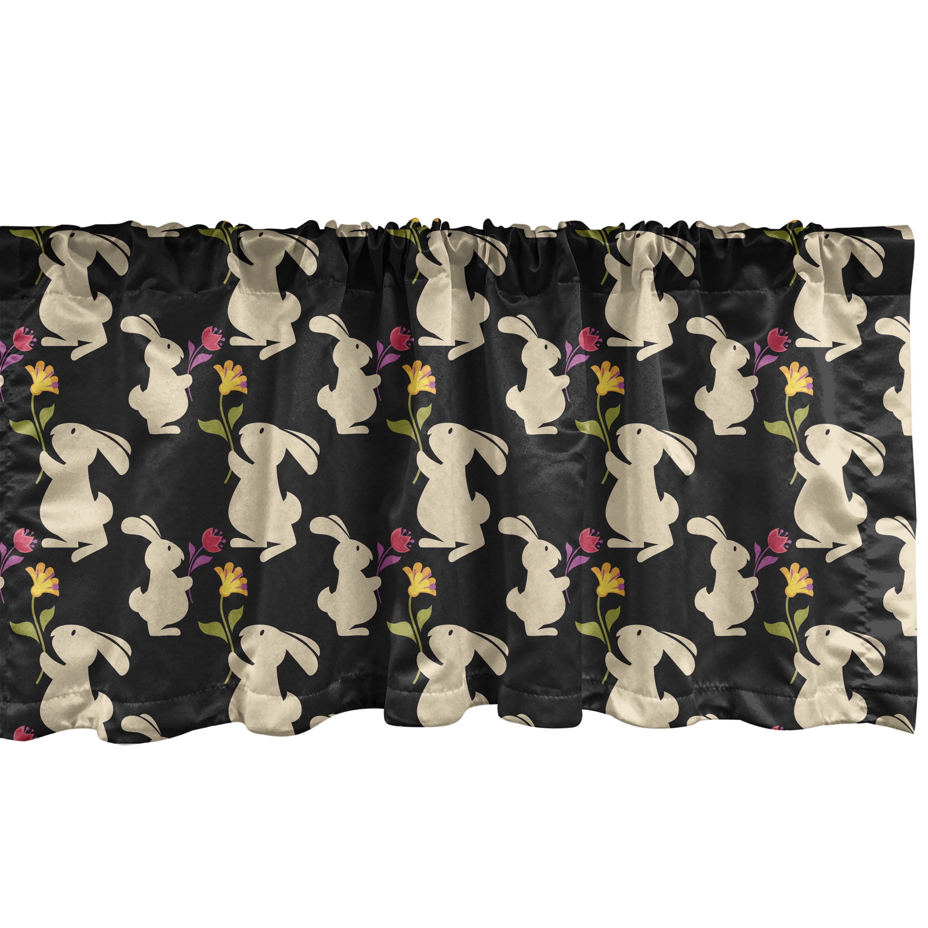 Ambesonne Bunny Window Valance, Beige Rabbits and Flowers, 54" X 18 ...