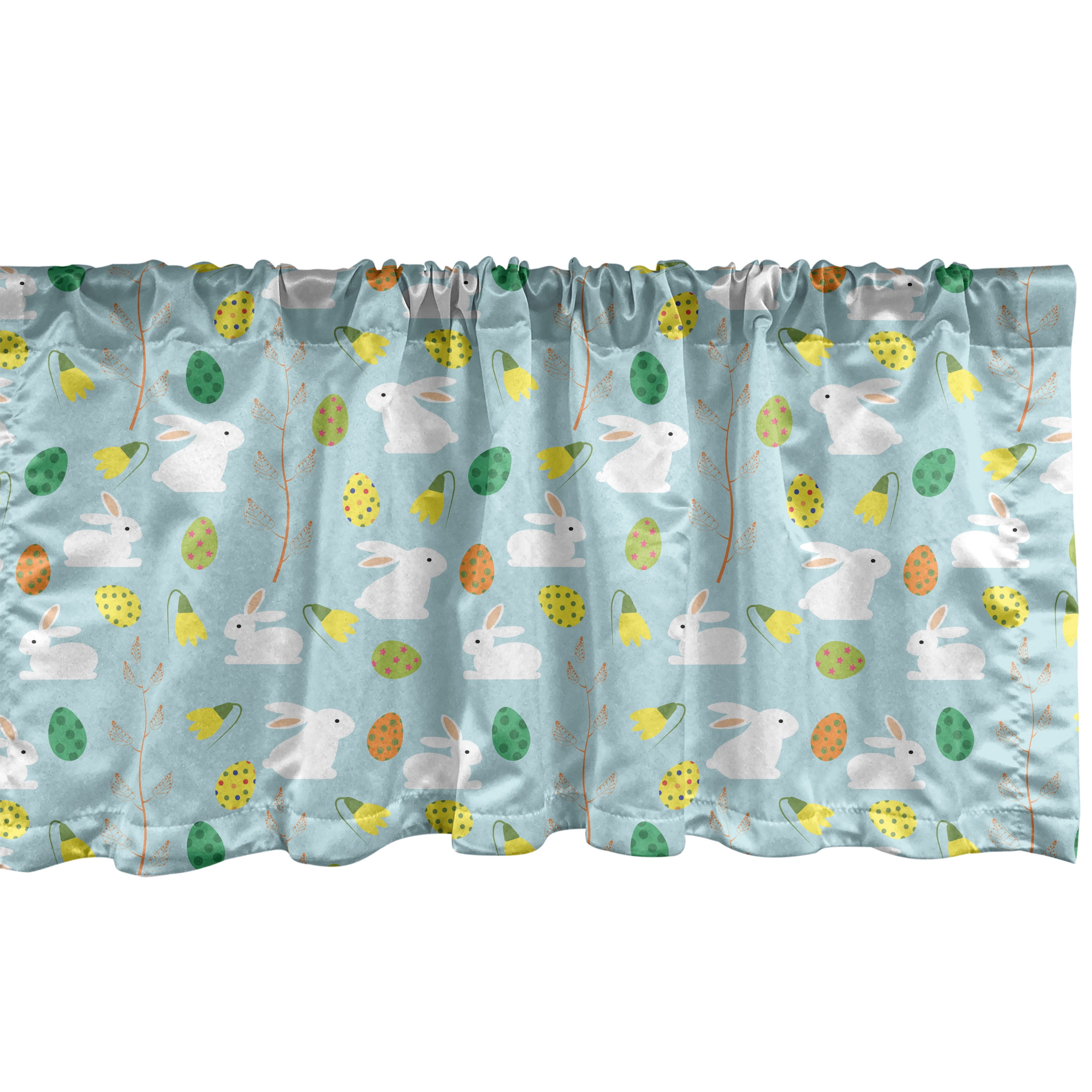 Ambesonne Bunny Window Valance, Flowers and Easter Eggs Art, 42" x 18 ...