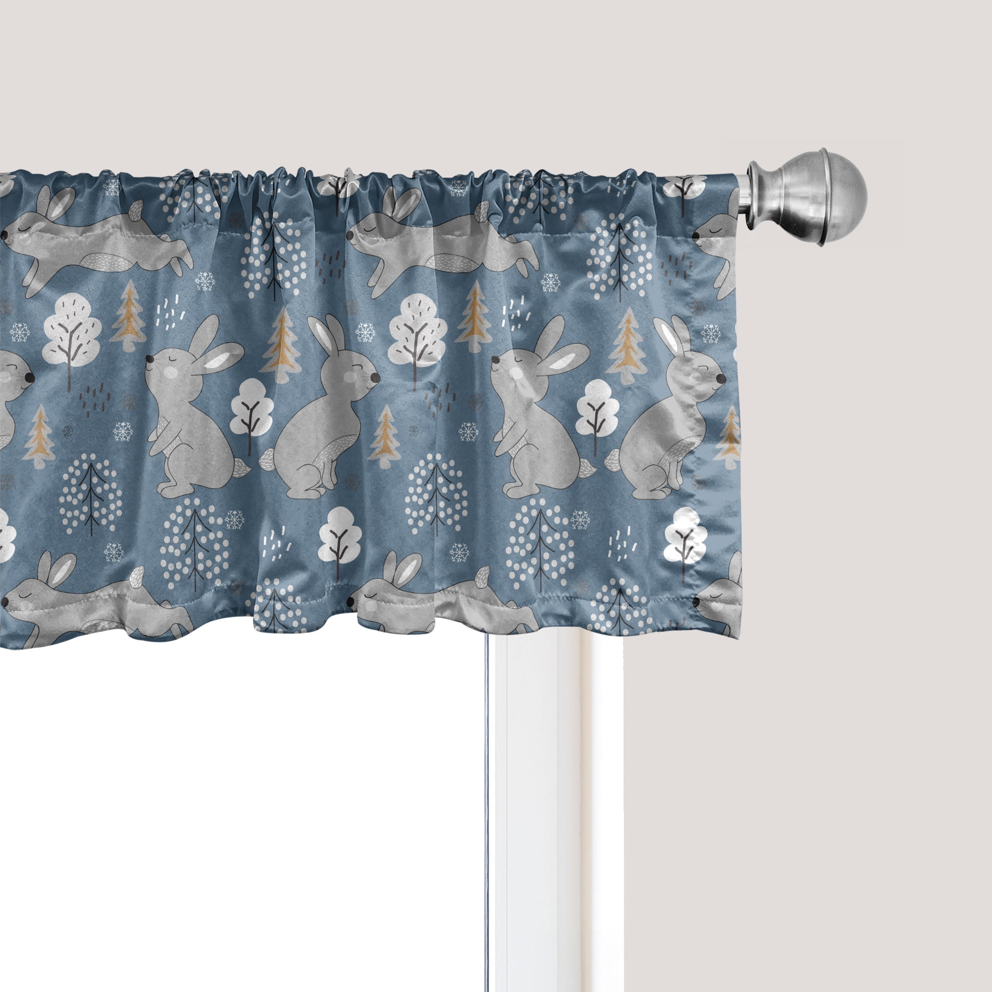 Ambesonne Bunny Window Valance, Rabbits Trees and Snowflakes, 54" X 18 ...