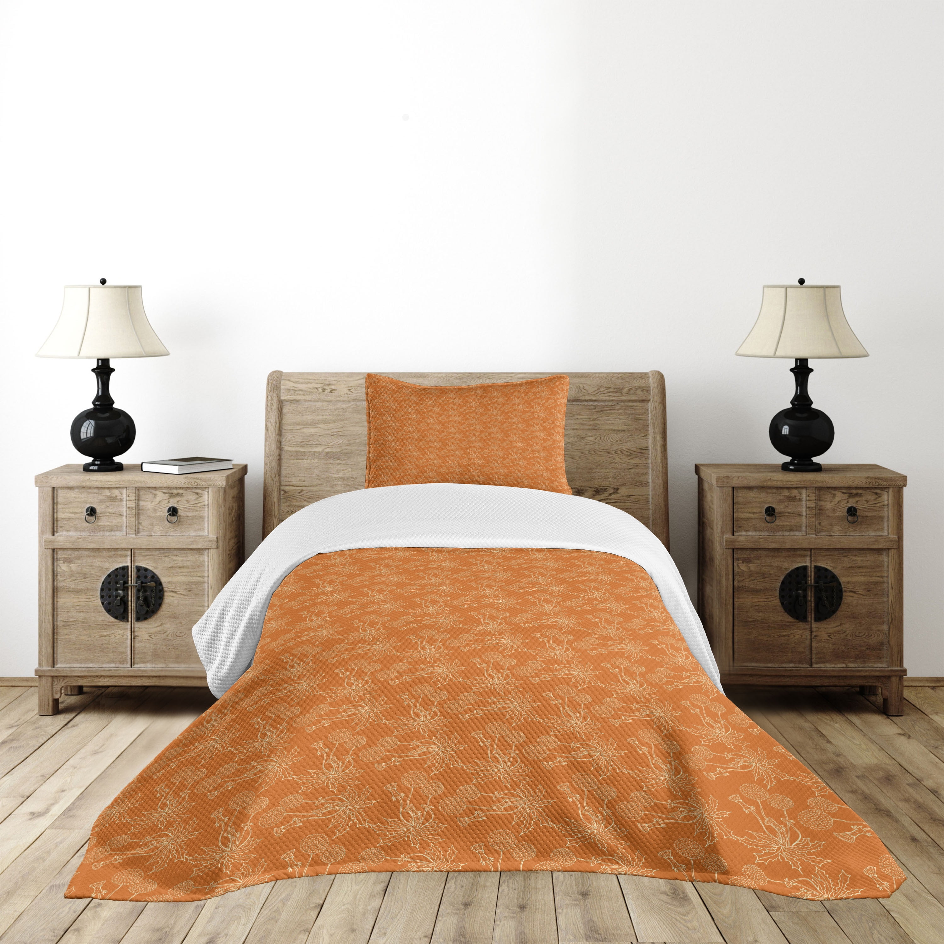 Ambesonne Burnt Orange Quilted Bedspread Set 2 Pcs, Dandelion Poppy ...