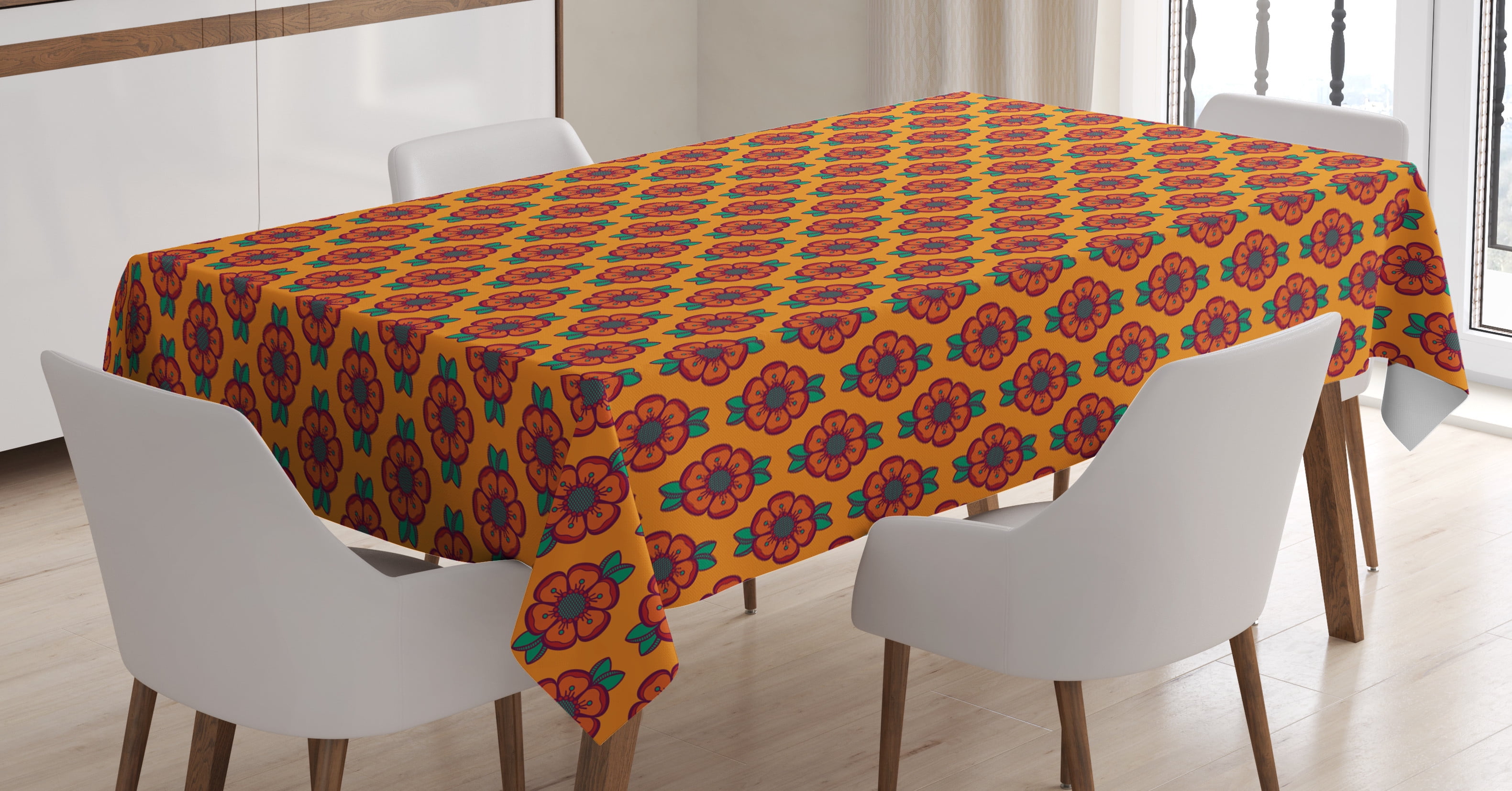 Ambesonne Burnt Orange Tablecloth Rectangular Table Cover, Blooming ...