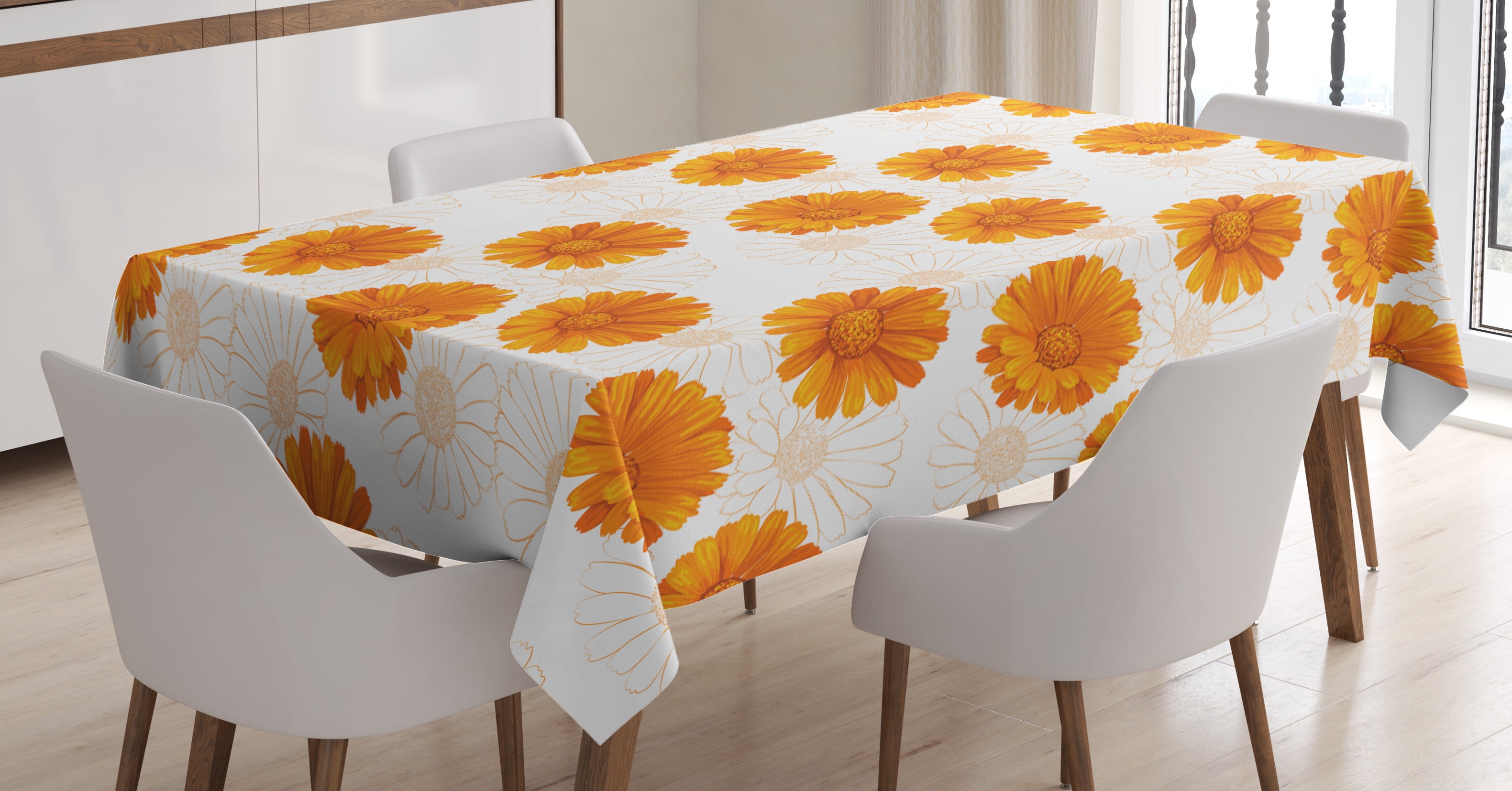 Ambesonne Burnt Orange Tablecloth Rectangular Table Cover, Calendula ...