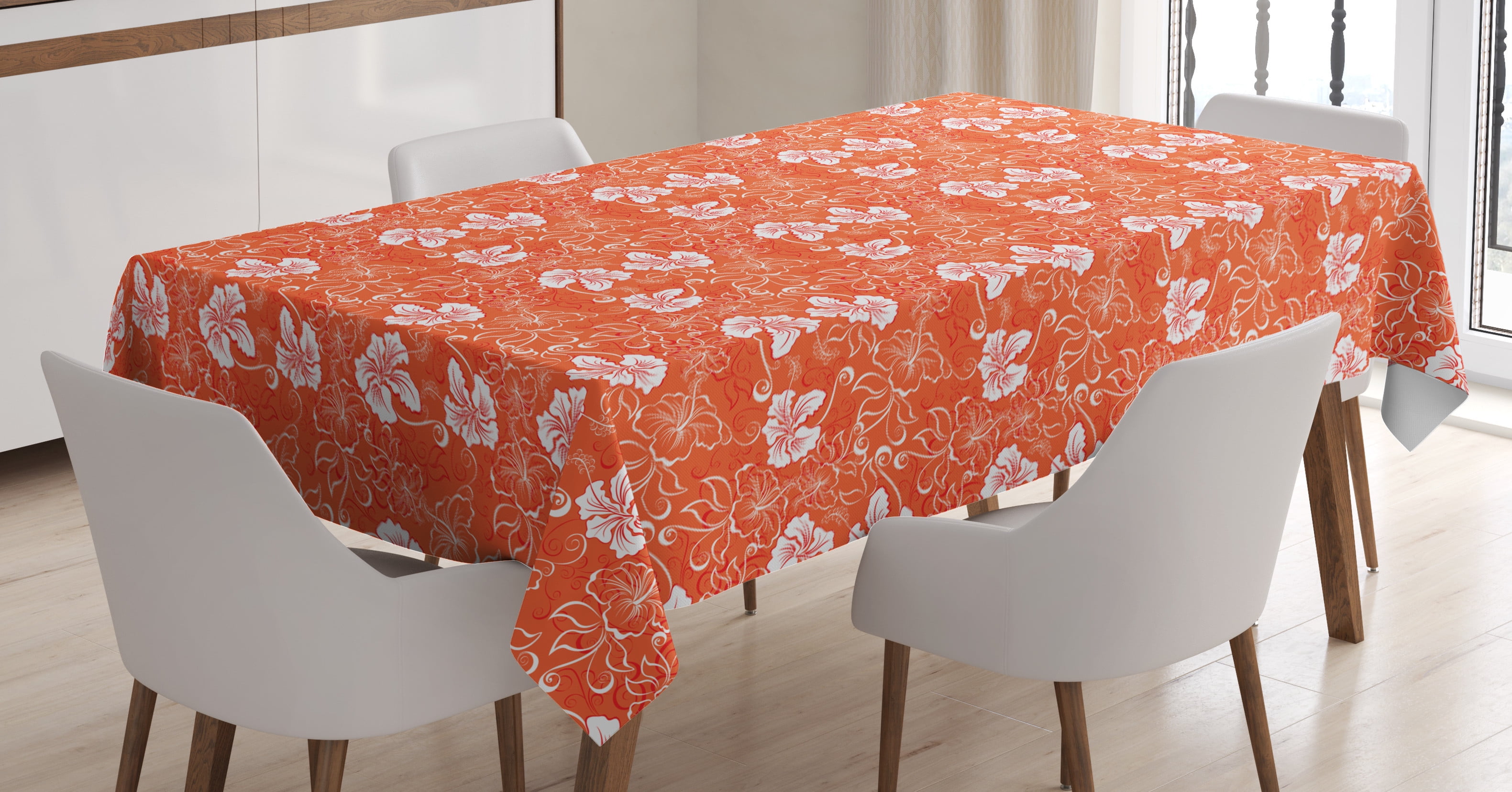 Ambesonne Burnt Orange Tablecloth Rectangular Table Cover, Tropical ...