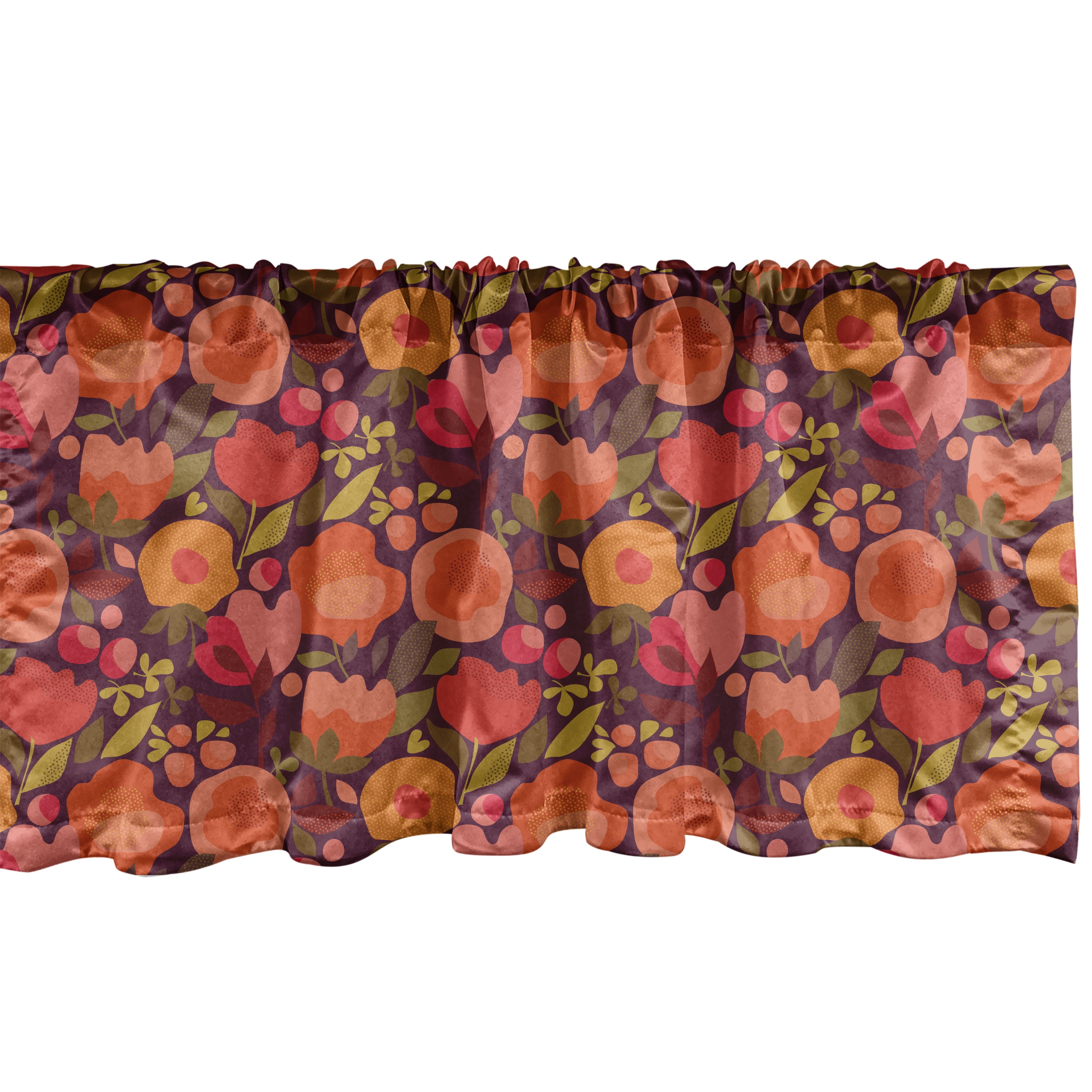 Ambesonne Burnt Orange Window Valance, Abstract Floral Pattern with ...