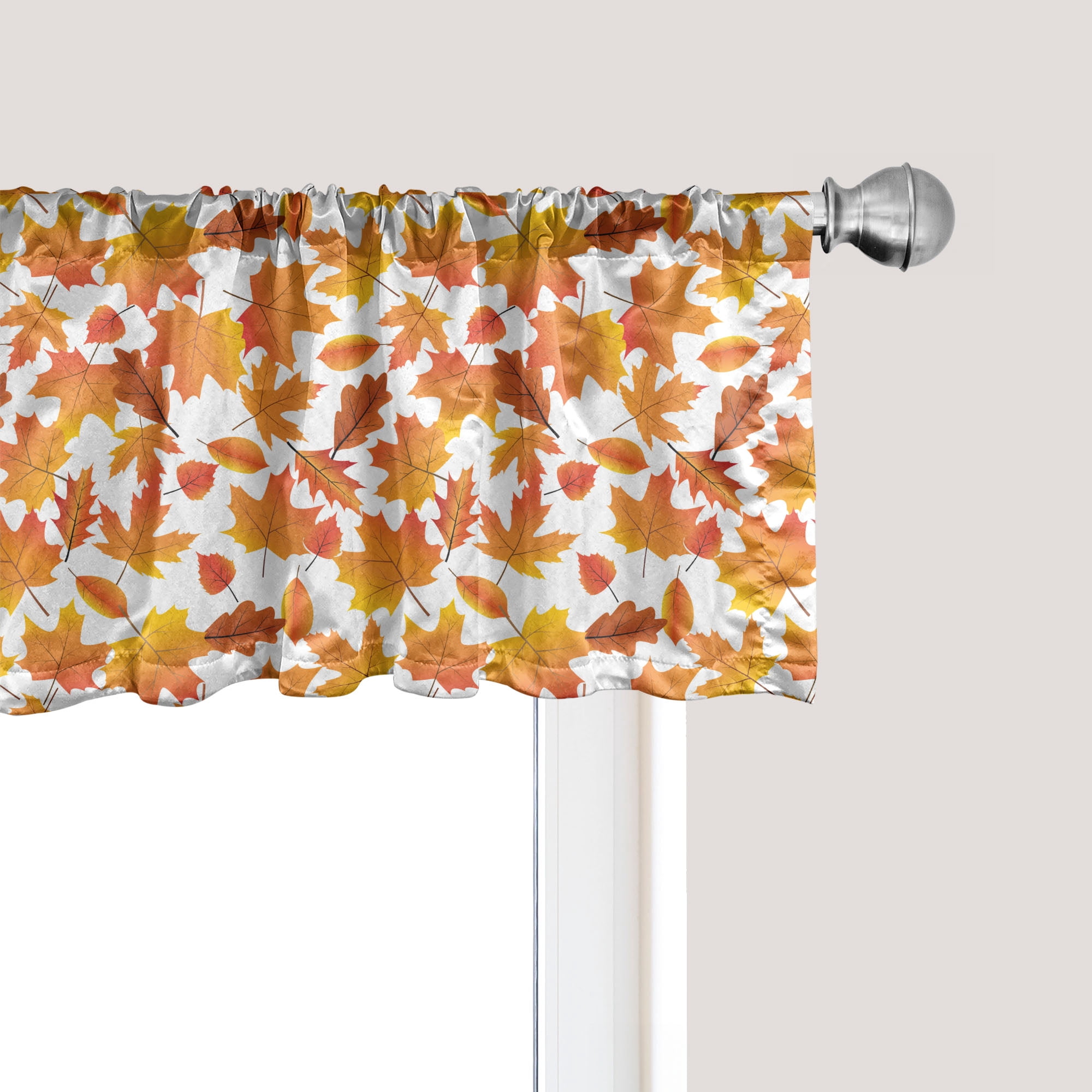 Ambesonne Burnt Orange Window Valance, Various Fall Leaves, 54" X 18 ...