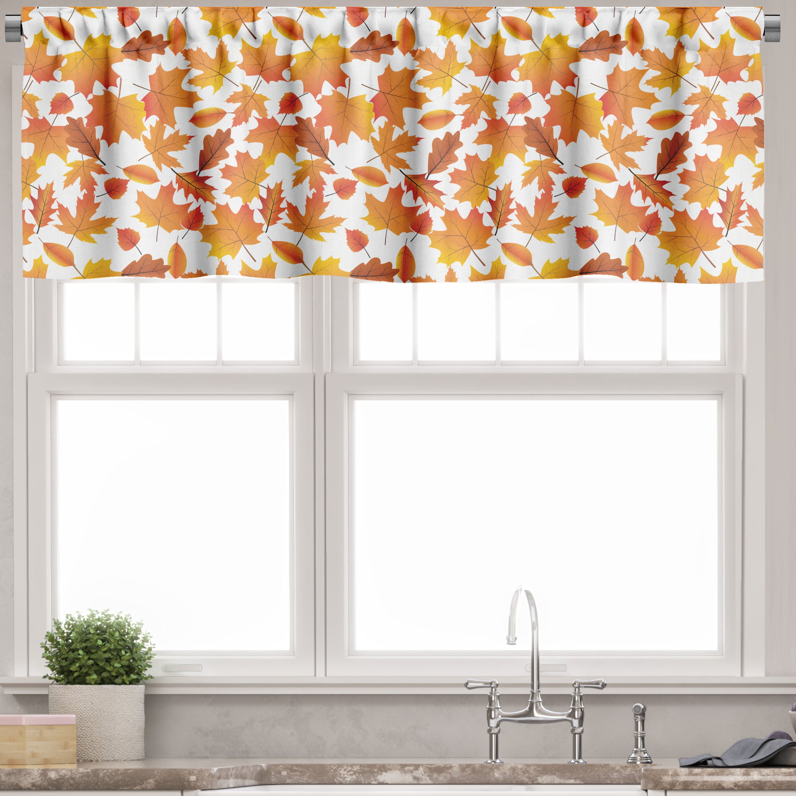 Ambesonne Burnt Orange Window Valance, Various Fall Leaves, 54" X 18 ...