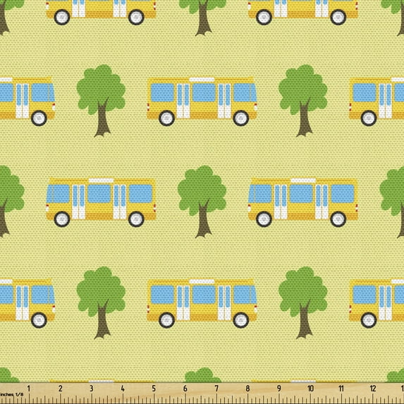 Ambesonne Bus Fabric by the Yard Upholstery, Trees Transportation ...
