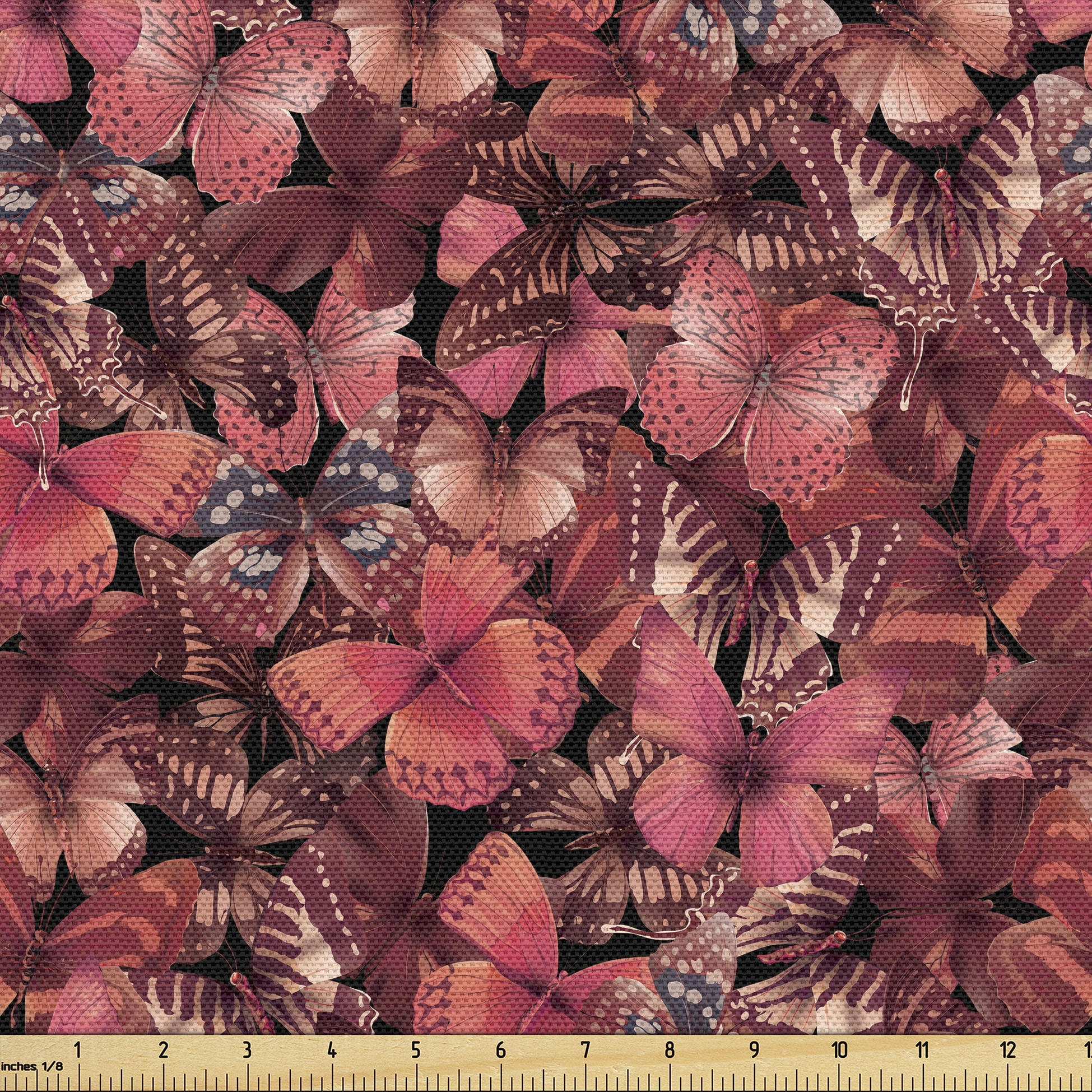 Ambesonne Butterfly Fabric by the Yard Upholstery, Butterflies Cluster ...