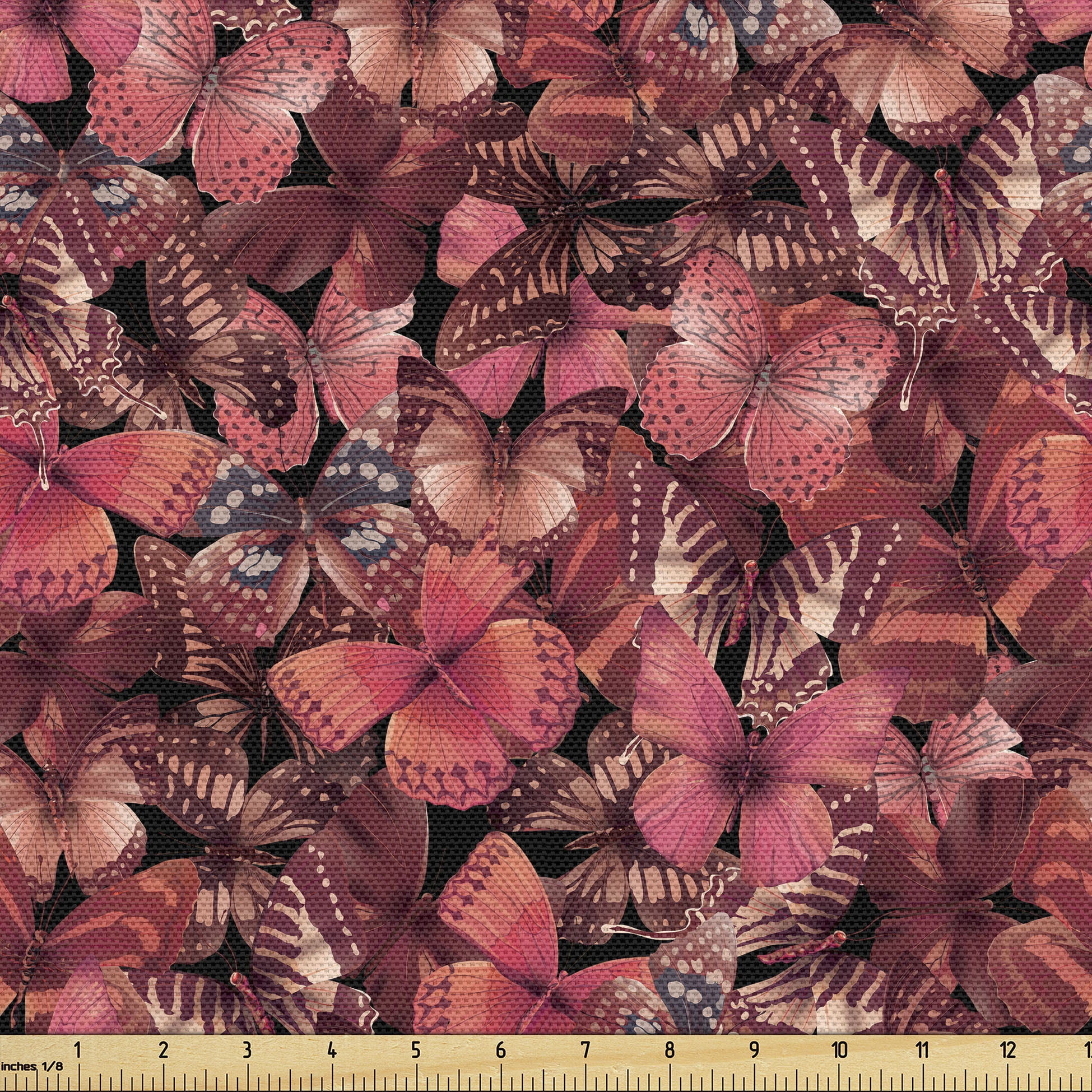 Ambesonne Butterfly Fabric by the Yard Upholstery, Butterflies Cluster ...