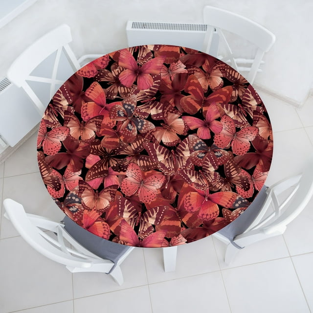 Ambesonne Butterfly Fitted Round Tablecloth, Butterflies Cluster Print ...